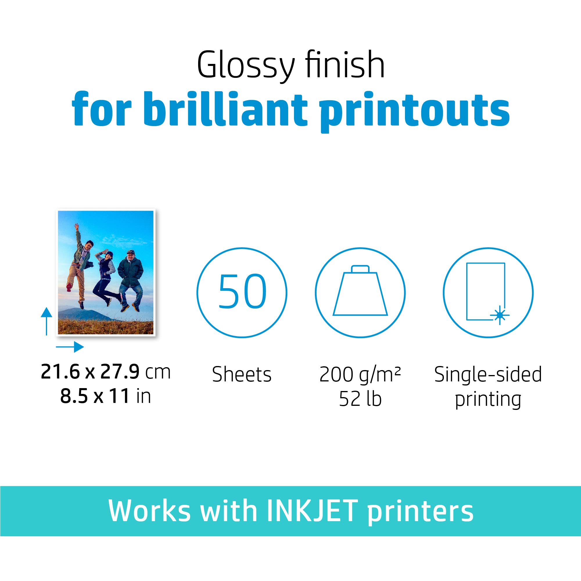 HP Everyday Photo Paper, Glossy, 8.5x11 in, 50 sheets (Q8723A)