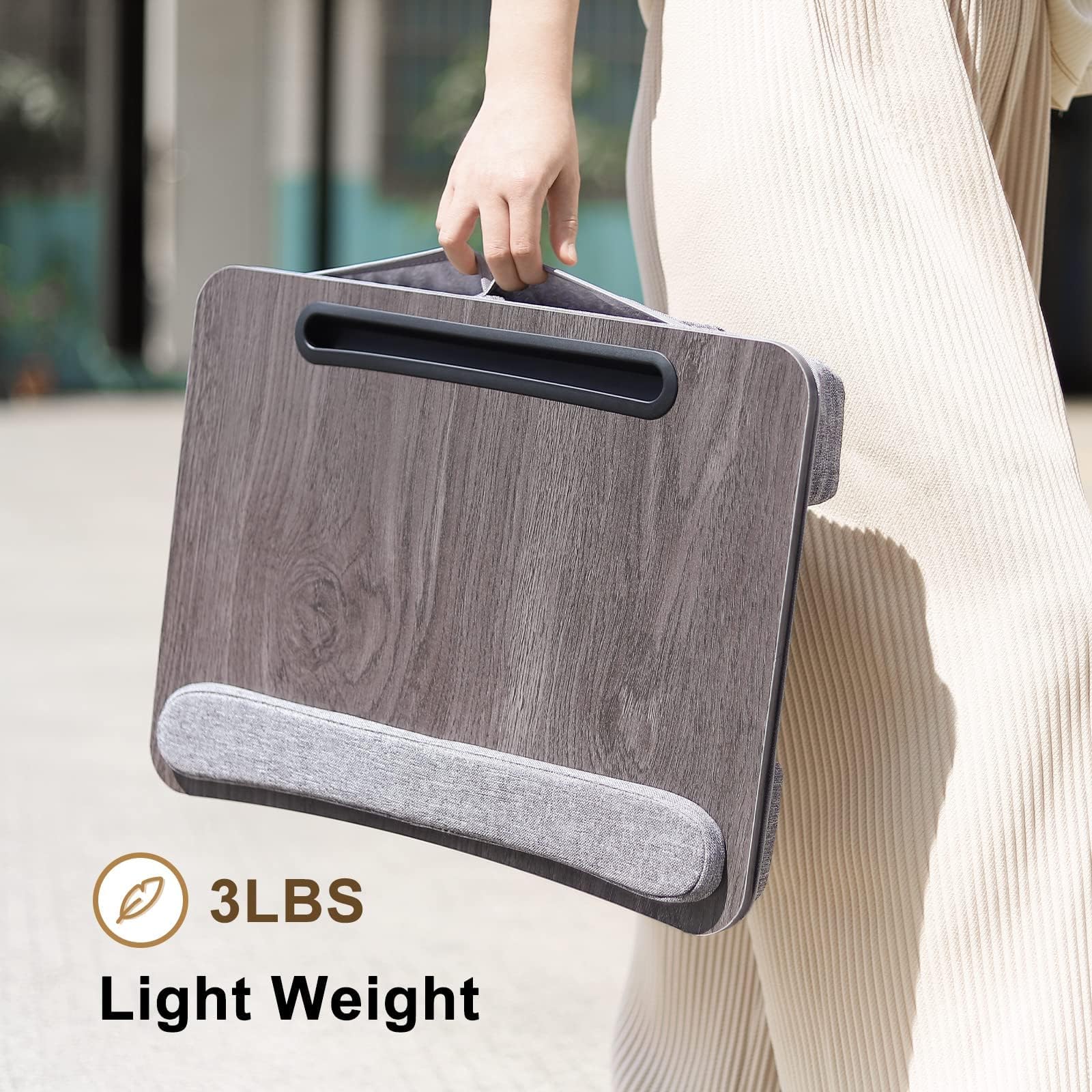Lap Desk Laptop Bed Table: Computer lapdesk with Soft Pillow and Storage Bag - Padded Lap Work Tray and Gaming Desk on Bed - Wood Wide Writing Tray for Home Office - Fits up to 15.6 inch Laptop