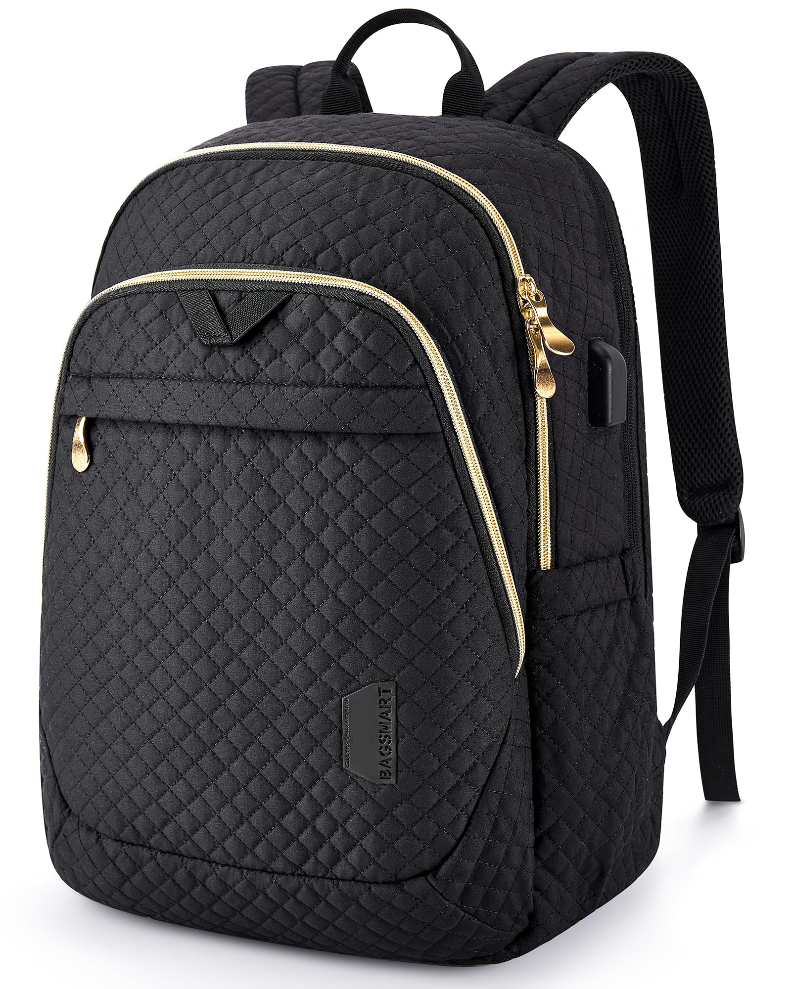 BAGSMART Laptop Backpack for Women Travel Backpack 15.6 Inch Computer Back Pack with USB Charging Port School Bookbag for College Work Business, Black