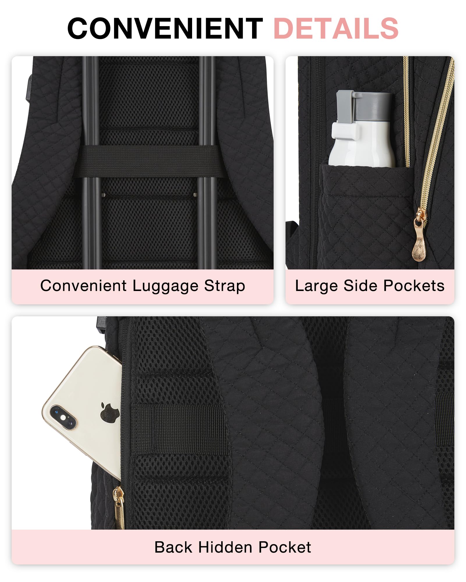 BAGSMART Laptop Backpack for Women Travel Backpack 15.6 Inch Computer Back Pack with USB Charging Port School Bookbag for College Work Business, Black