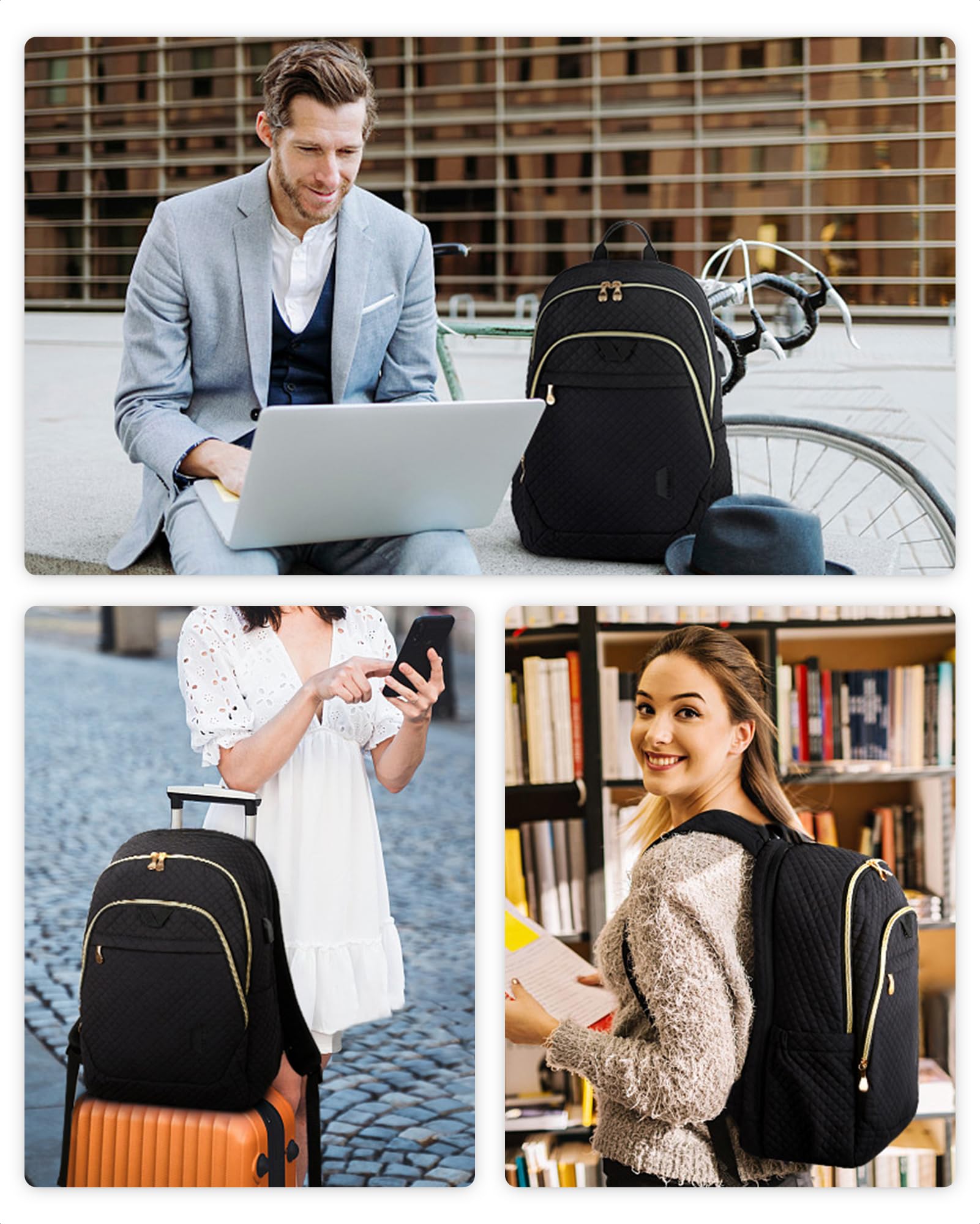 BAGSMART Laptop Backpack for Women Travel Backpack 15.6 Inch Computer Back Pack with USB Charging Port School Bookbag for College Work Business, Black