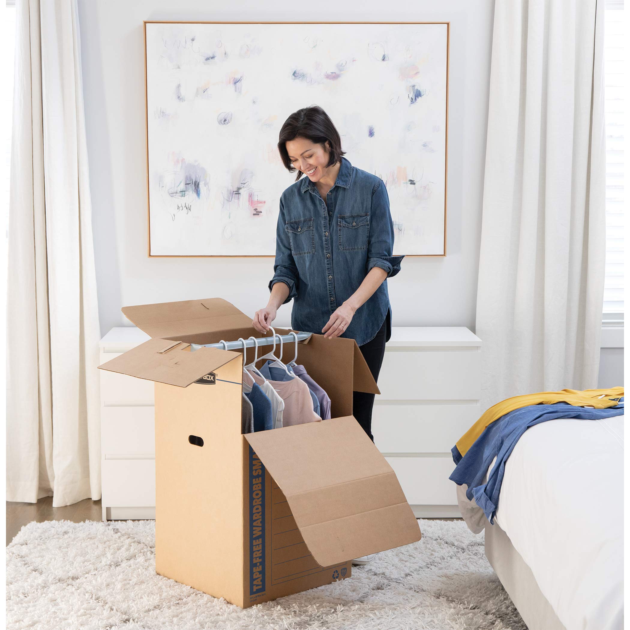 Bankers Box SmoothMove Wardrobe Moving Boxes, Short, 20 x 20 x 34 Inches, 3 Pack (7710902)