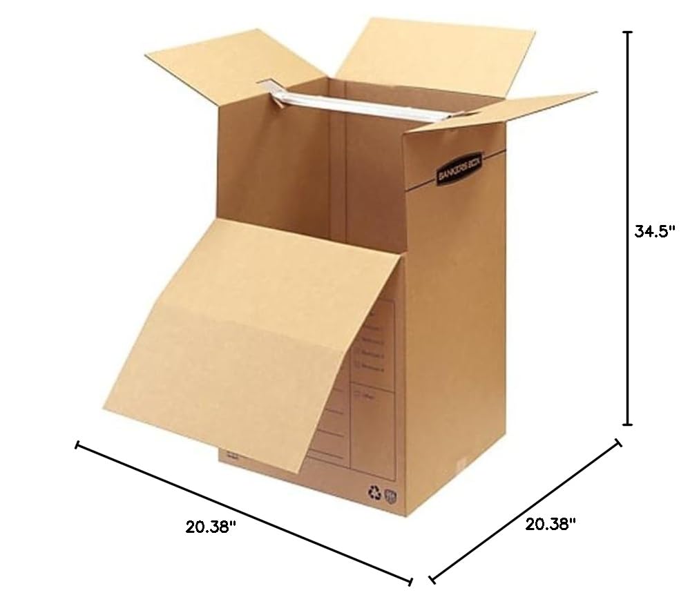 Bankers Box SmoothMove Wardrobe Moving Boxes, Short, 20 x 20 x 34 Inches, 3 Pack (7710902)