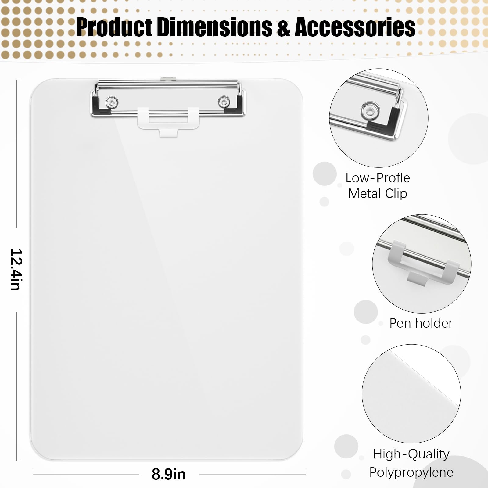 Hongri Plastic Clipboard, White Clipboard Standard A4 Letter Size Clipboards for Nurses, Students, Office and Women, Clipboard with Pen Holder and Low Profile Clip, Size 12.5 x 9 Inch, (White)