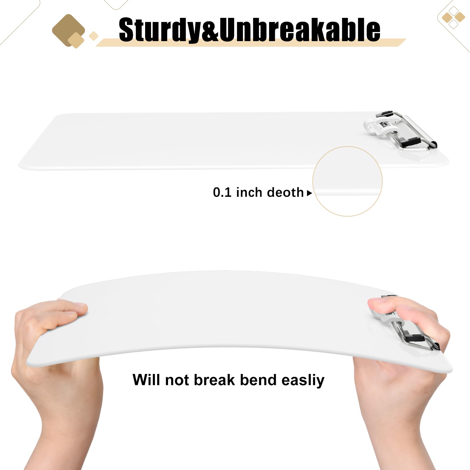 Hongri Plastic Clipboard, White Clipboard Standard A4 Letter Size Clipboards for Nurses, Students, Office and Women, Clipboard with Pen Holder and Low Profile Clip, Size 12.5 x 9 Inch, (White)