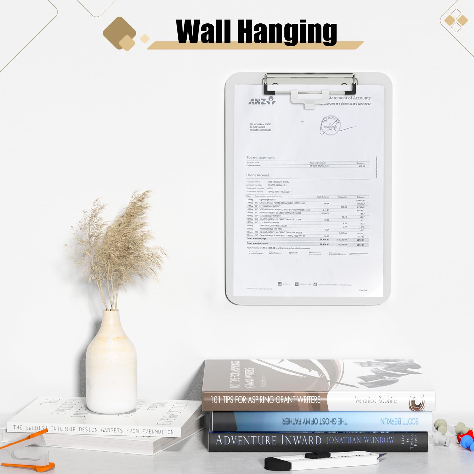 Hongri Plastic Clipboard, White Clipboard Standard A4 Letter Size Clipboards for Nurses, Students, Office and Women, Clipboard with Pen Holder and Low Profile Clip, Size 12.5 x 9 Inch, (White)