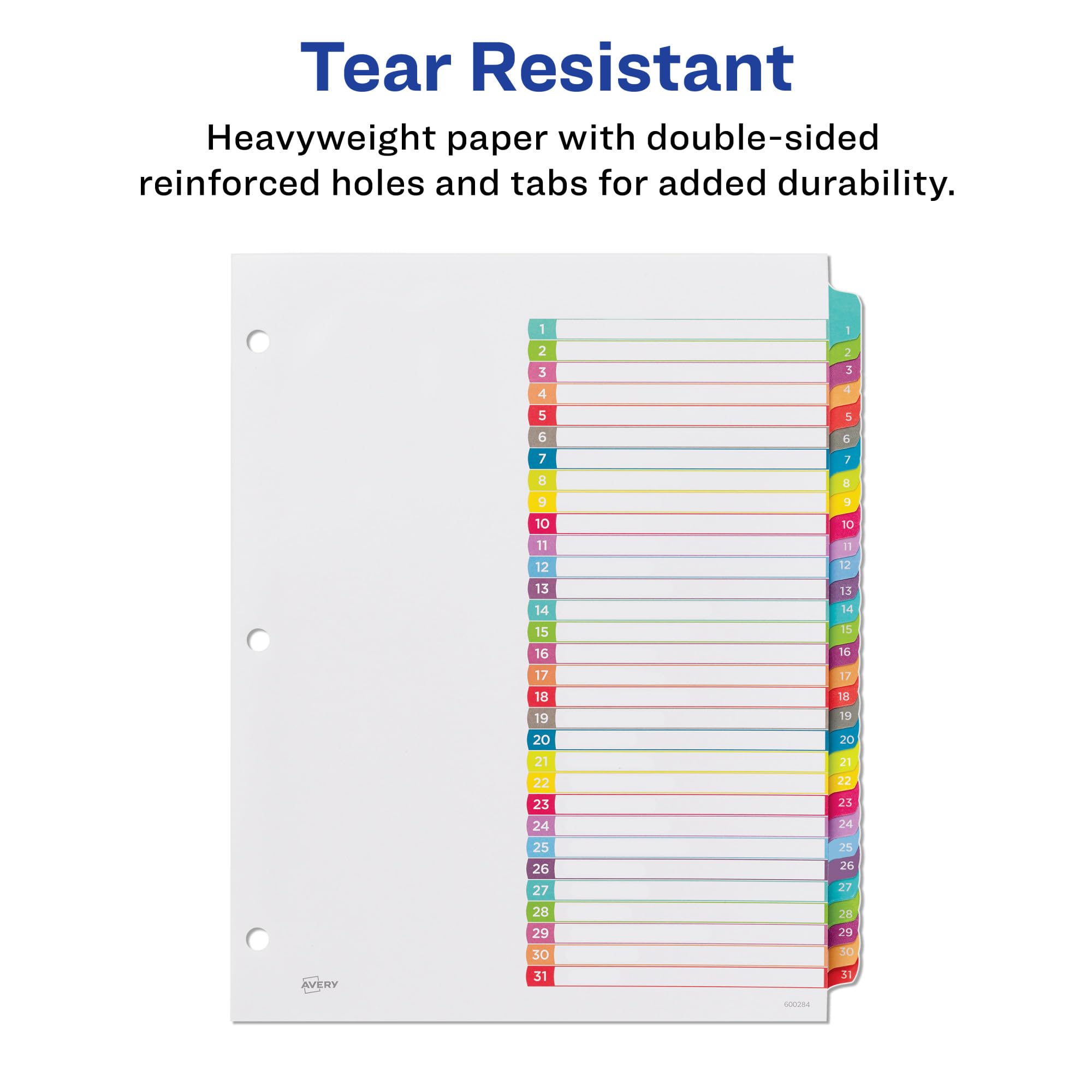Avery 31-tab Dividers for 3 Ring Binders, Customizable Table of Contents, Multicolor Tabs, 1 Set (11846)