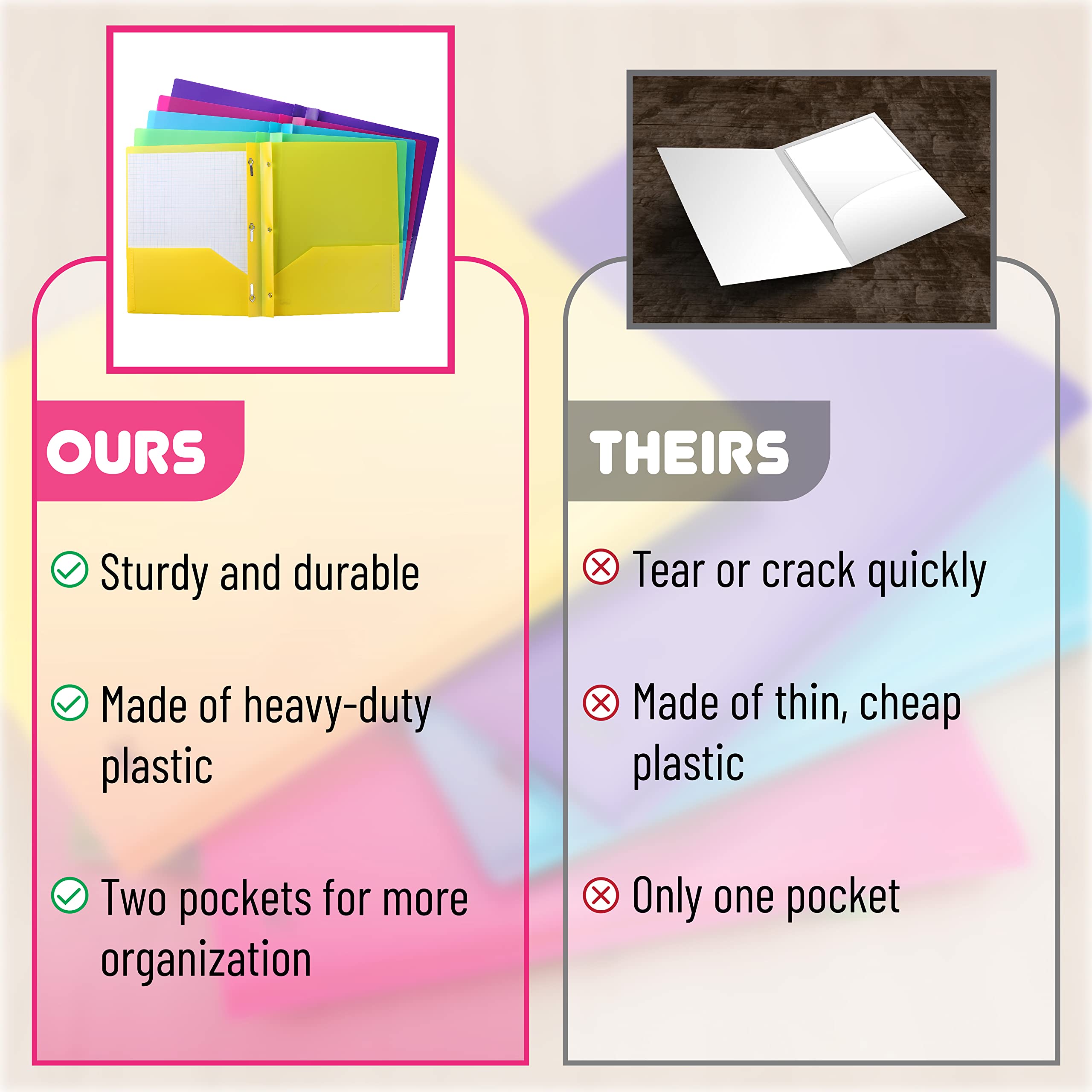 Mr. Pen- Folders with Pockets and Prong, 5 Pack, Plastic, Pocket Folders, Folders with Prongs, File Folders with Fasteners, 2 Pocket Folder, Folder with Pockets, Two Pocket Folder, 3 Prong Folders.