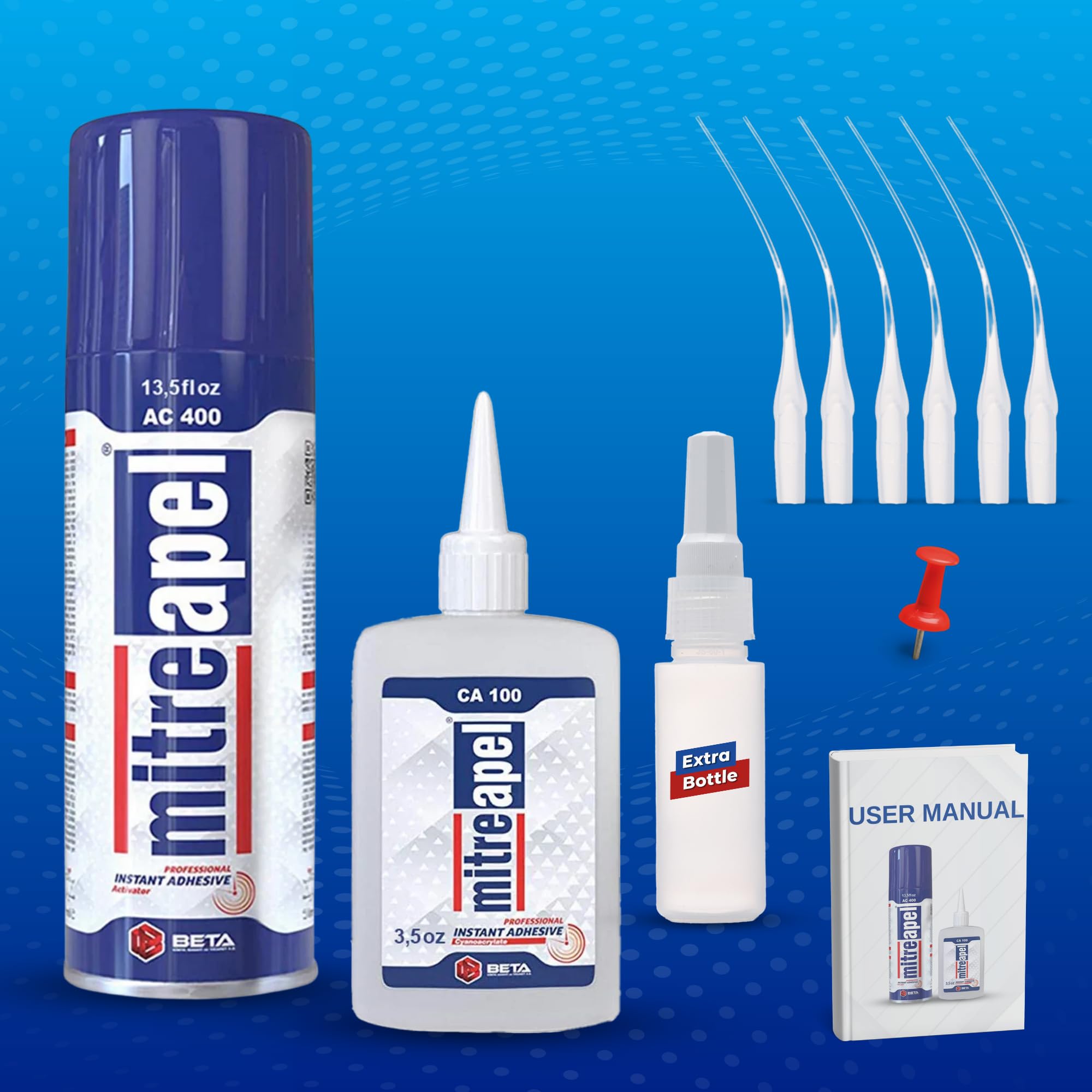 MITREAPEL Super CA Glue (3.5 oz.) with Spray Adhesive Activator (13.5 fl oz.) - Ca Glue with Activator for Wood, Plastic, Metal, Leather, Ceramic - Cyanoacrylate Glue for Crafting&Building (1 Pk)