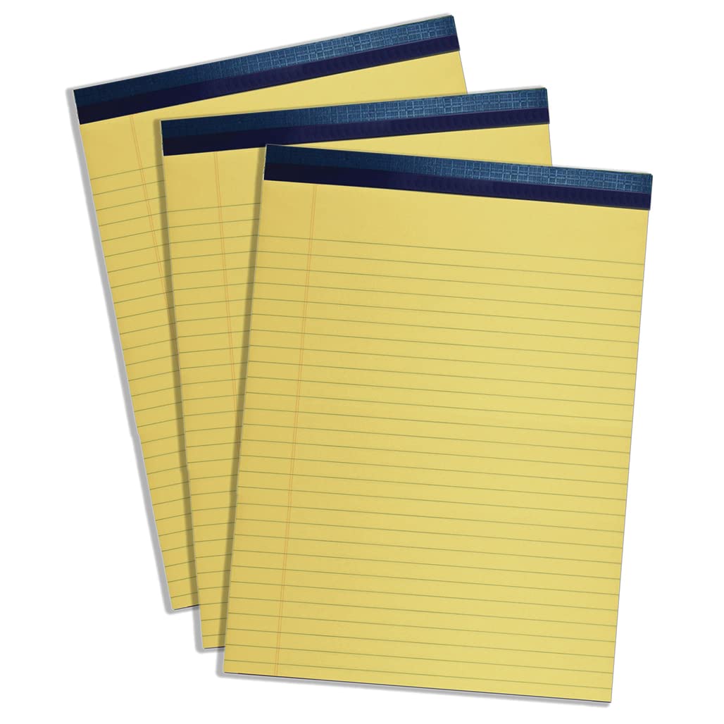 Top Flight Legal Pad, 8.5 x 11.75 Inches, 0.375 Inch Rule, Canary, 50 Sheets per Pad, 3 Pads per Pack (4513108)