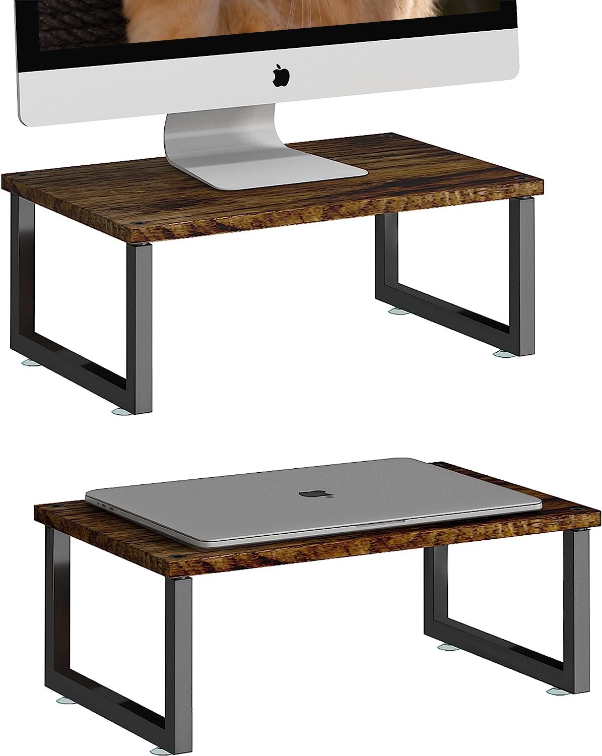 Simple Trending 2-Pack Wooded Monitor Stand Riser, Desk Organizer Stand with Anti-Slip Suction Cup for Laptop, Computer, iMac, Pc, Antique Brown