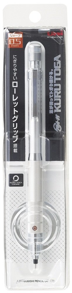 uni Kuru Toga Roulette Model Auto Lead Rotation 0.5mm Mechanical Pencil, Silver Body (M510171P.26)