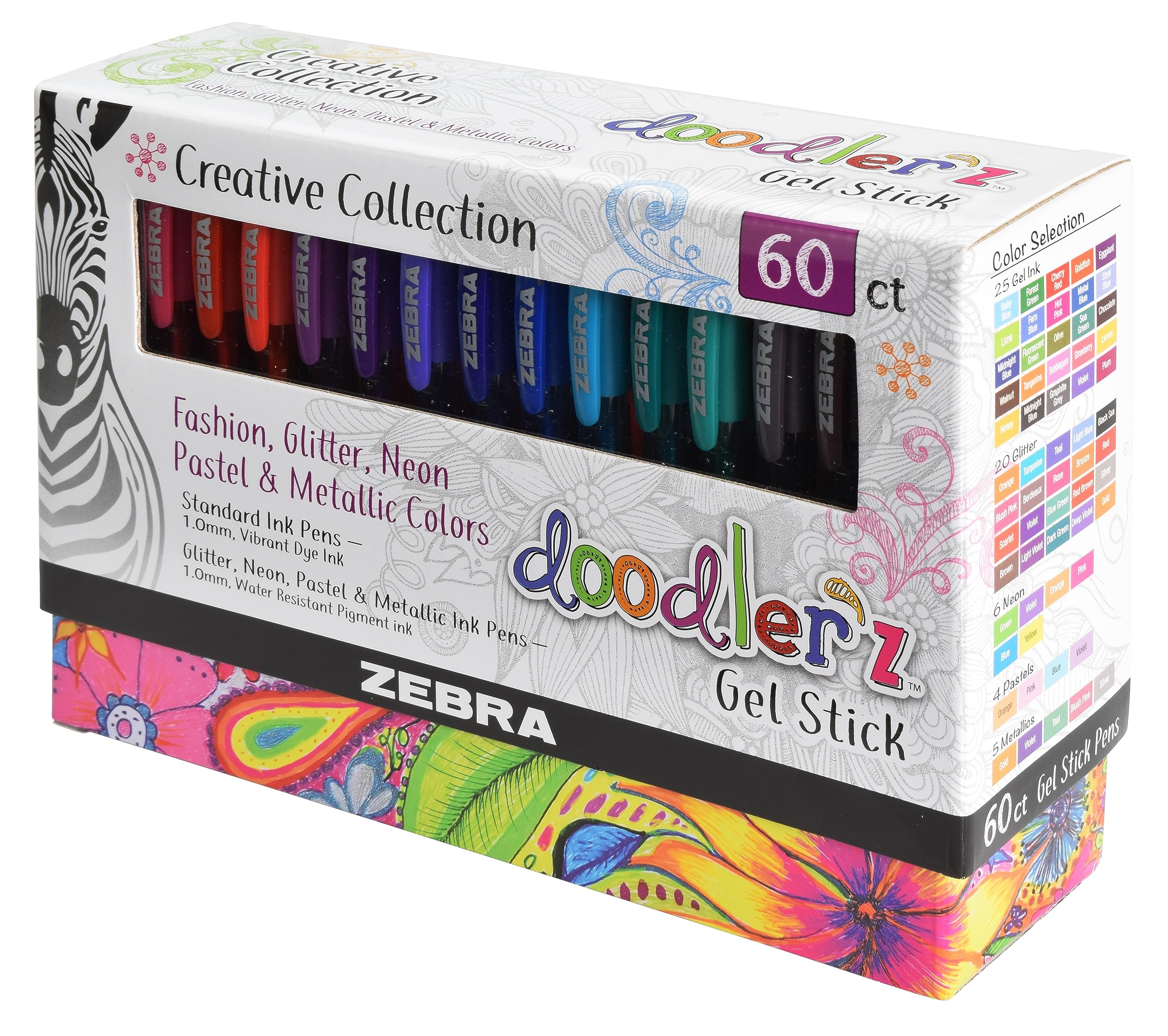 Zebra Pen Doodler'z Gel Stick Pen 1.0mm Assorted 60Pk (41960)