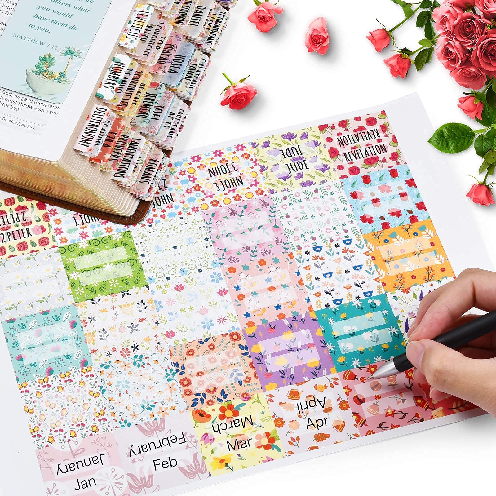 Laminated Bible Tabs, Bible Journaling Supplies, Personalized Bible Tabs for Women and Girl, 90 Bible Index tabs in Total, 66 Bible tabs for Old and New Testament, Additional 24 Blank tabs