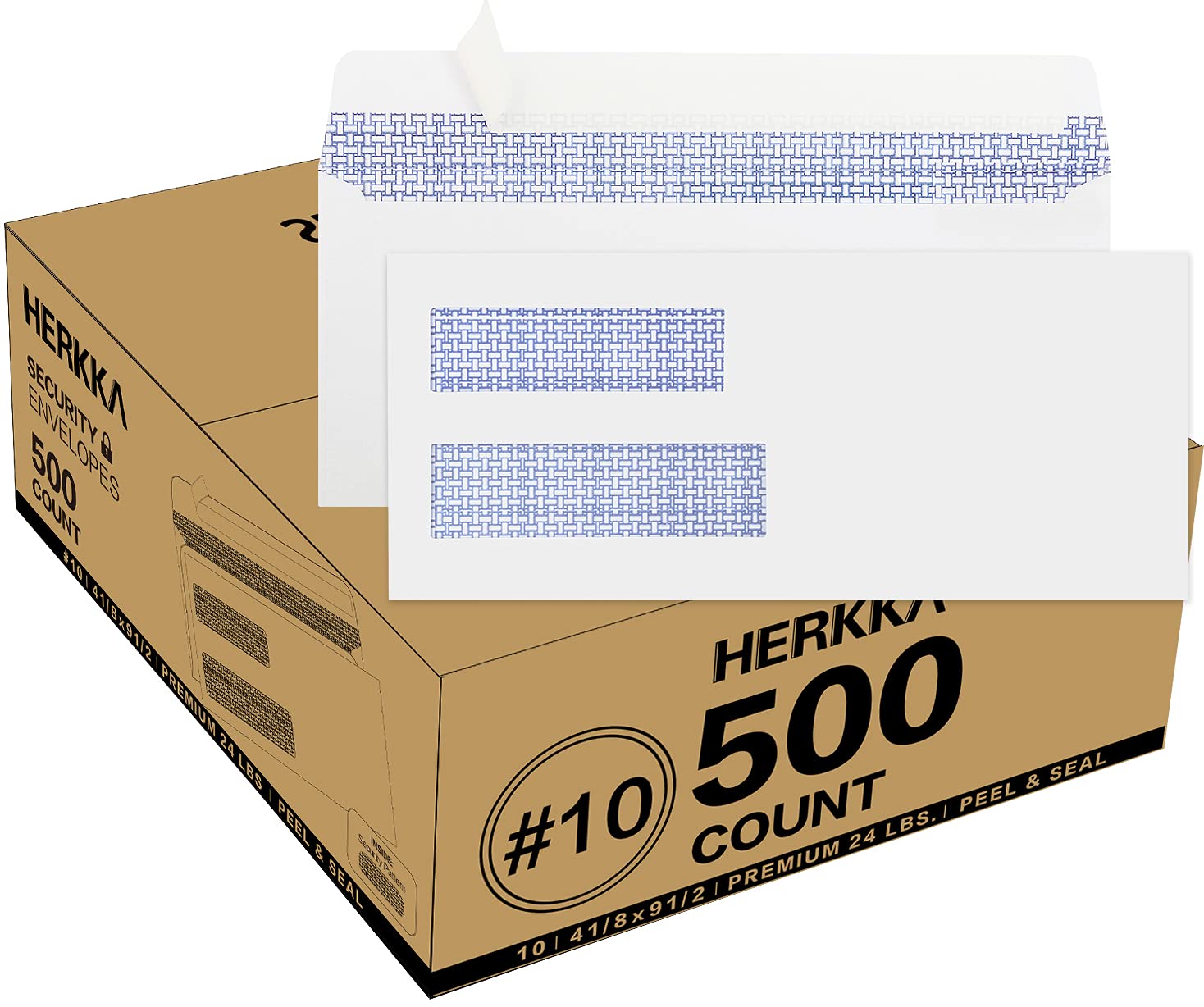 500#10 Double Window Security Business Mailing Envelopes - Perfect Size for Multiple Business Statements, Quickbooks Invoices, and Return Envelopes - Number 10 Size 4-1/8 x 9-1/2 - White - 24 LB