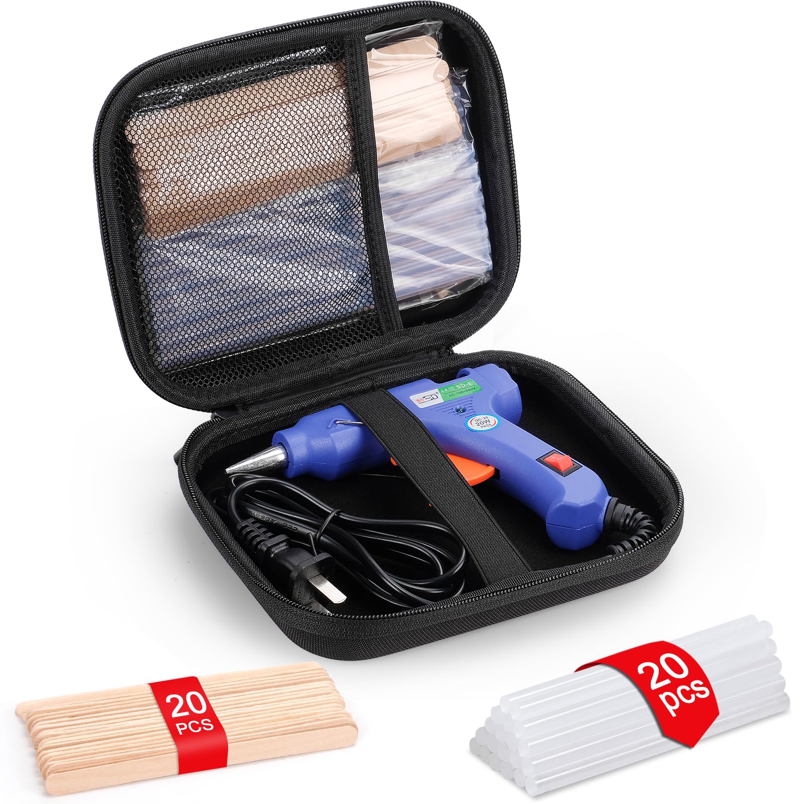 Hot Glue Gun Kit, Hot Melt Glue Gun Mini for Crafts with 20 Pcs Glue Sticks and 20 Wood Craft Sticks,Hot Mini Glue Guns with Hardshell Carrying Case for School DIY Arts, Craft, Home Repairs for Kids