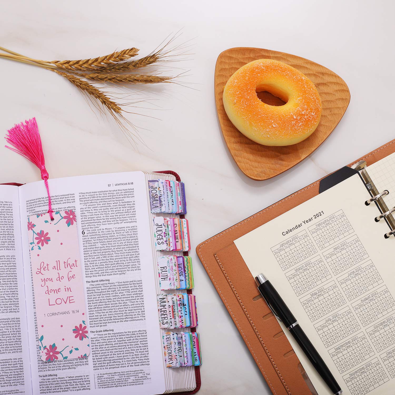 Colorful Floral Bible Tabs Laminated with Matte Film, Cute Bible tabs for Women and Girl, 90 Bible Index tabs in Total, 66 tabs for Old and New Testament, Additional 24 Blank tabs