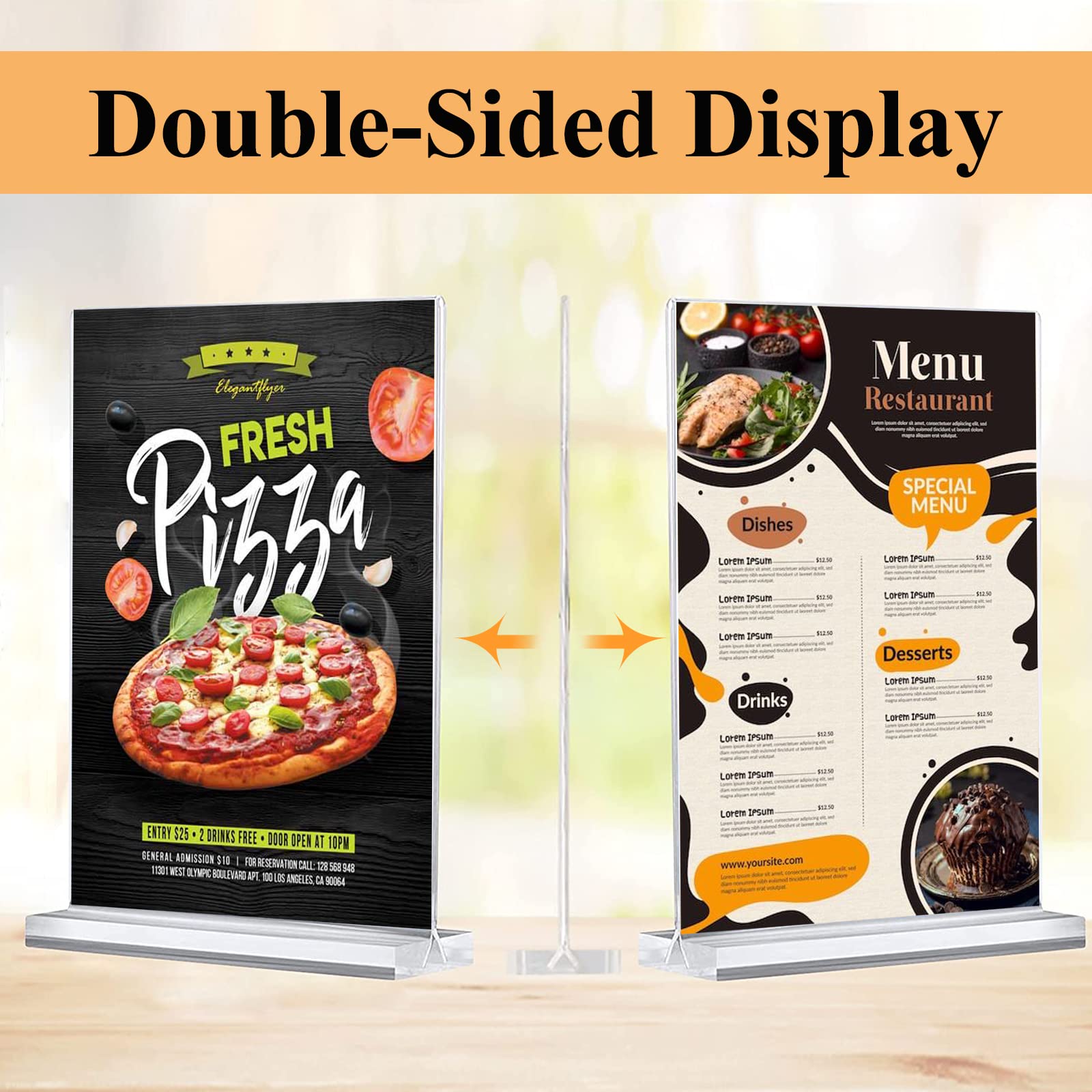 Arrobust 8.5 x 11 Acrylic Sign Holder Clear Table Signs Stand, Double Sided T Shape Flyer Holder Plastic for Picture Paper Card Home Office Menu Retail Show Fair, 6 Pack