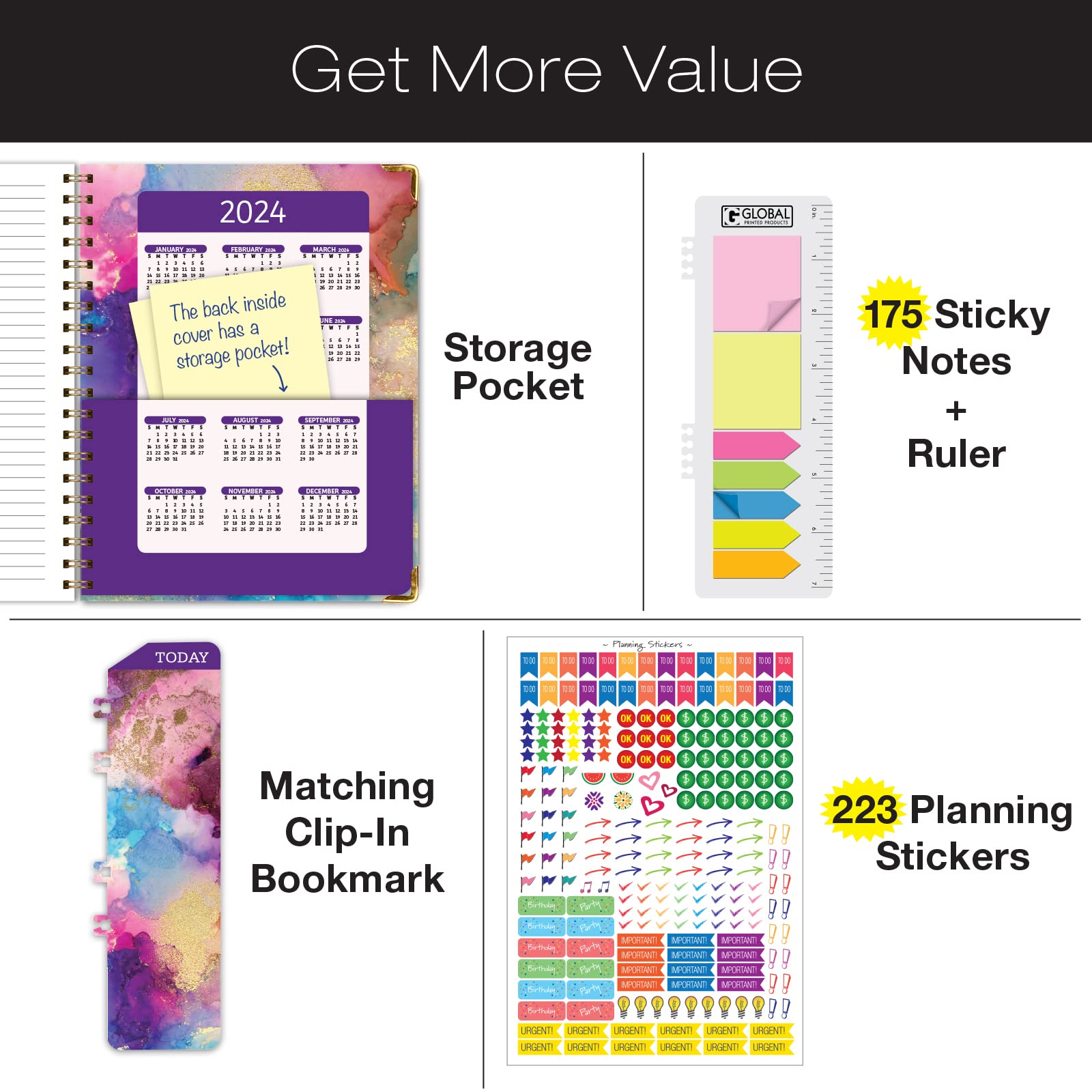 HARDCOVER 2023 Planner: (November 2022 Through December 2023) 8.5"x11" Daily Weekly Monthly Planner Yearly Agenda. Bookmark, Pocket Folder and Sticky Note Set (Rainbow Gold Marble)