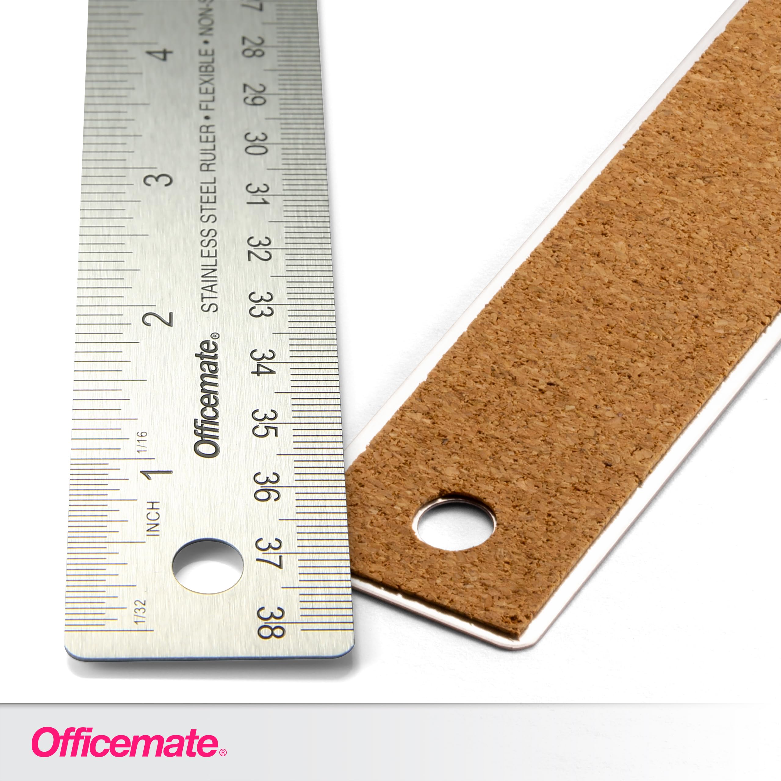 Officemate Classic Stainless Steel Metal Ruler, 15 inches with Metric Measurements, Silver, 15 L x 1.25 W (66612)