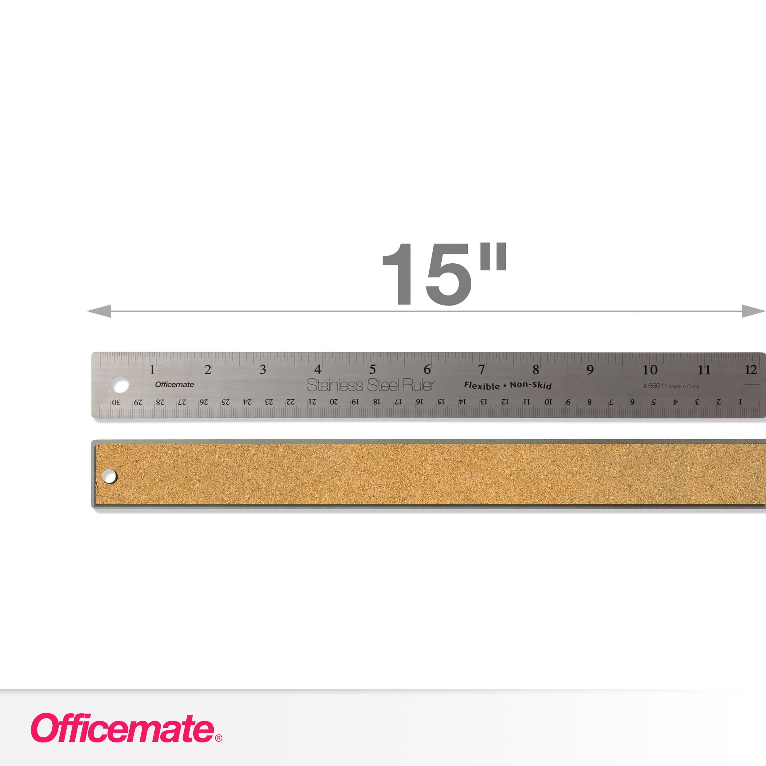 Officemate Classic Stainless Steel Metal Ruler, 15 inches with Metric Measurements, Silver, 15 L x 1.25 W (66612)