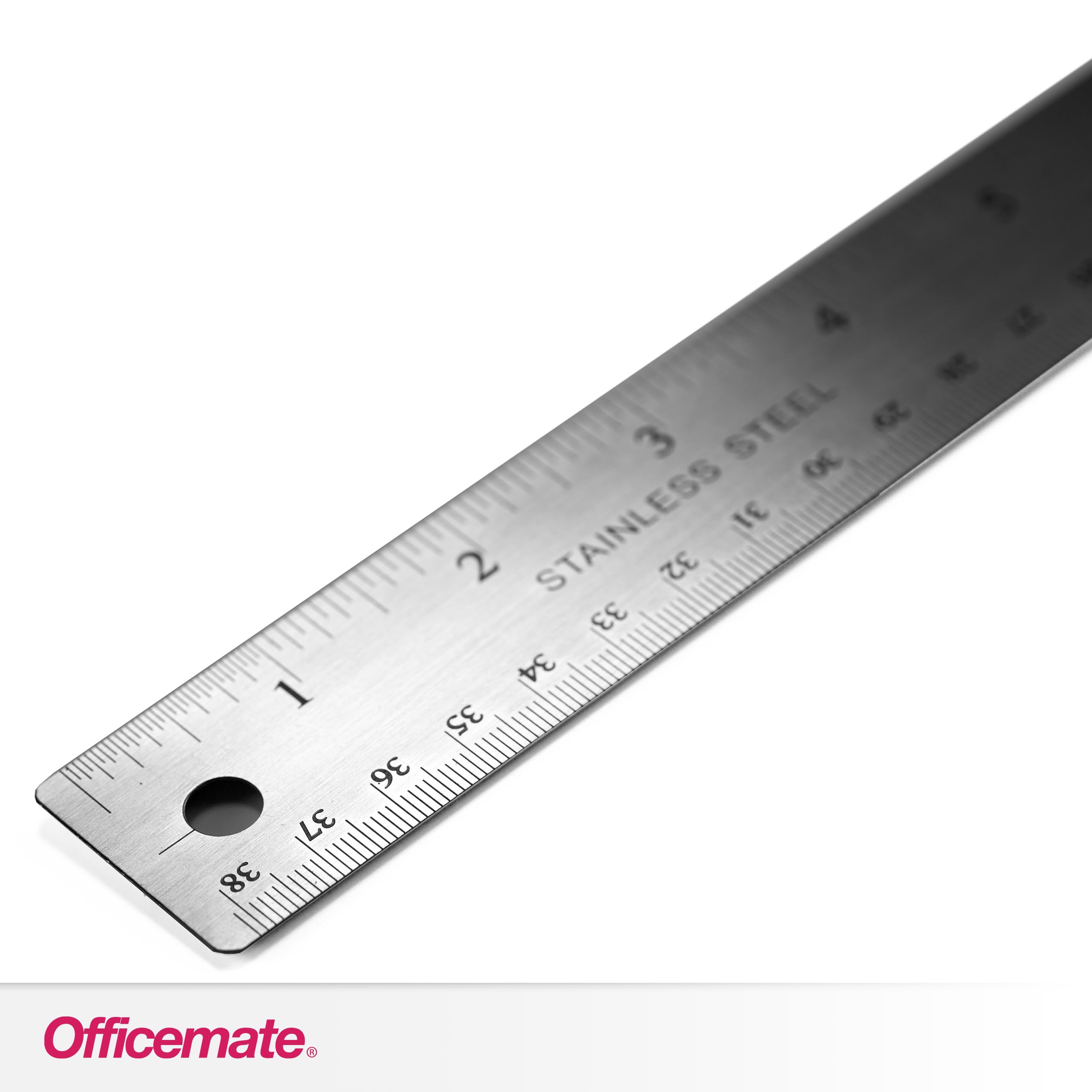 Officemate Classic Stainless Steel Metal Ruler, 15 inches with Metric Measurements, Silver, 15 L x 1.25 W (66612)