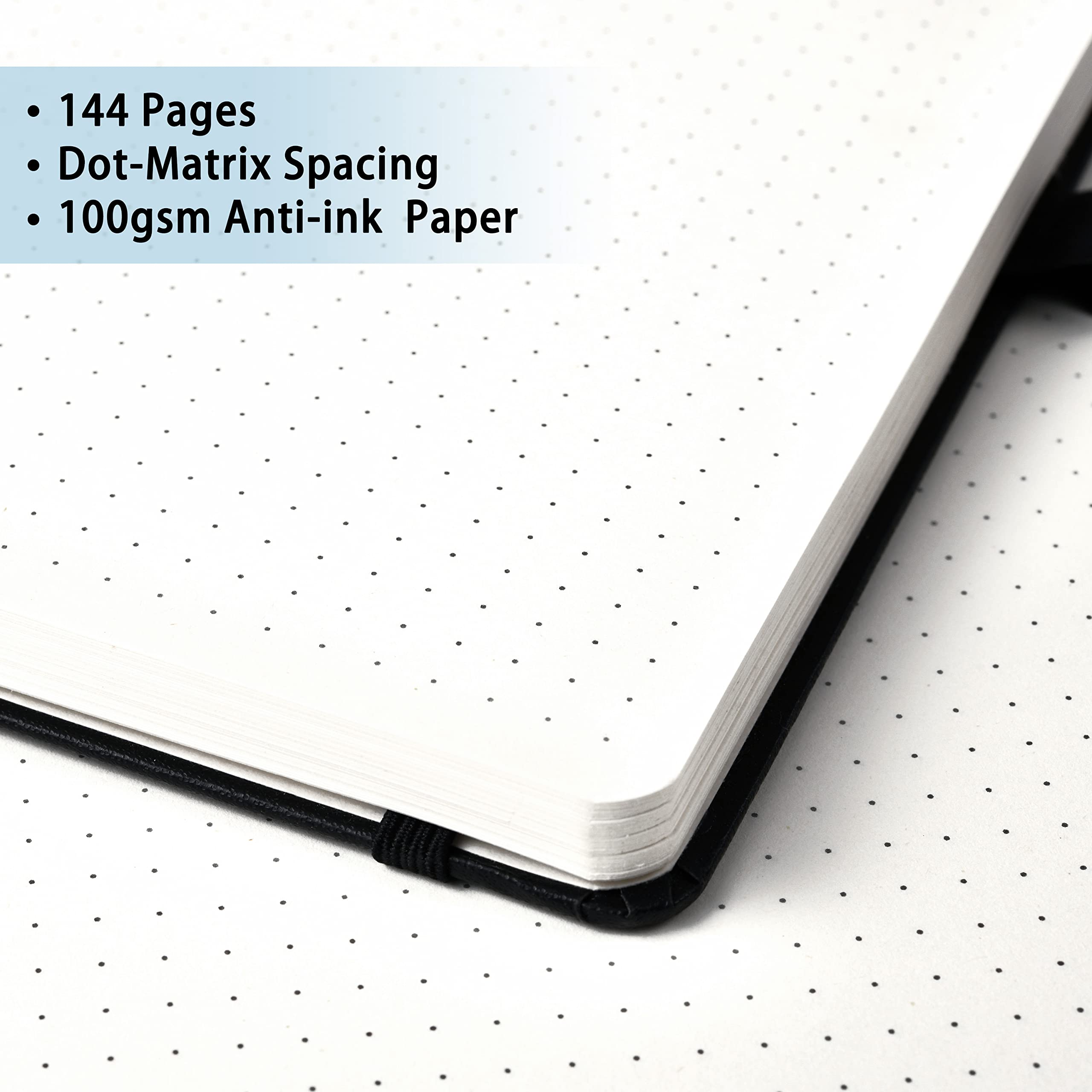 Dotted Grid Notebook/Journal - Dot Grid Hard Cover Notebook, Premium Thick Paper with Fine Inner Pocket, Black Smooth Faux Leather, 5''×8.25''