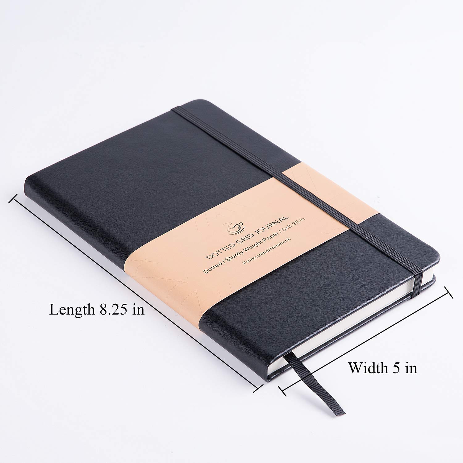 Dotted Grid Notebook/Journal - Dot Grid Hard Cover Notebook, Premium Thick Paper with Fine Inner Pocket, Black Smooth Faux Leather, 5''×8.25''