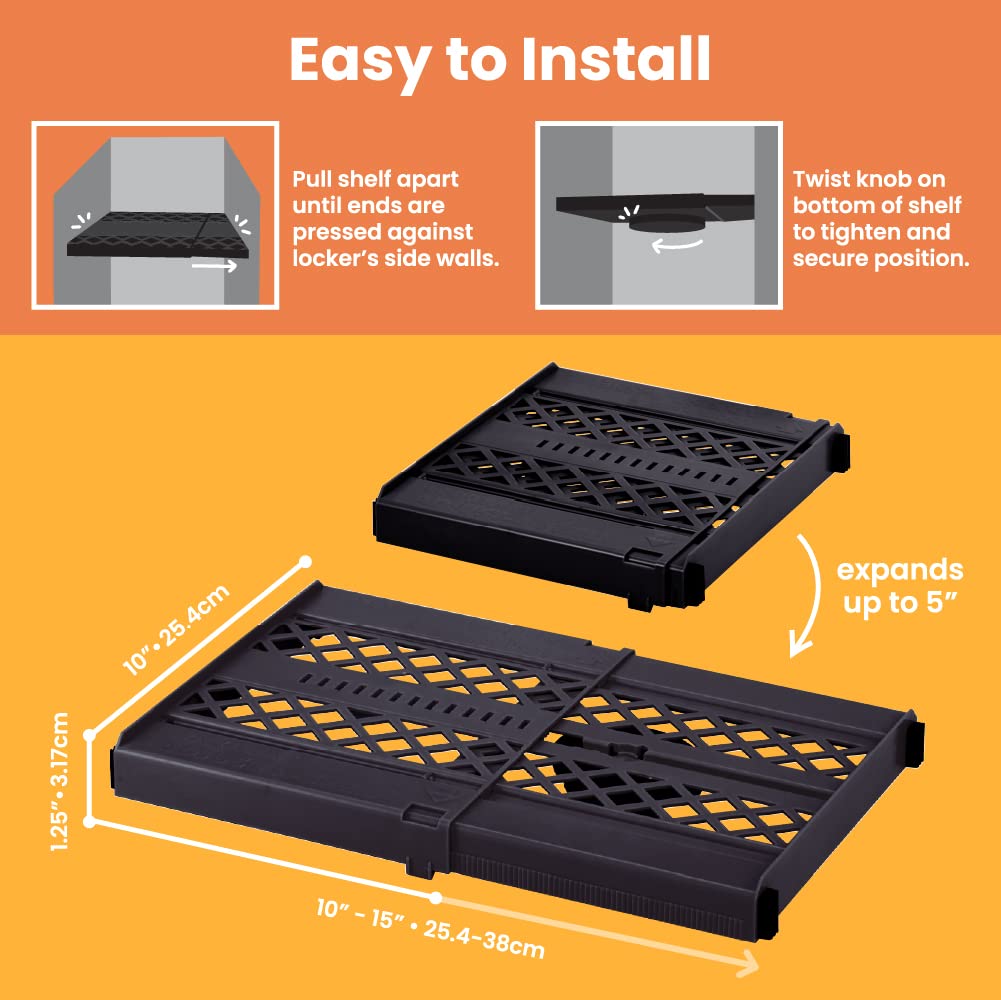 LockerMate Adjust-A-Shelf Easy to Use, Extends to Fit Your Locker, Black