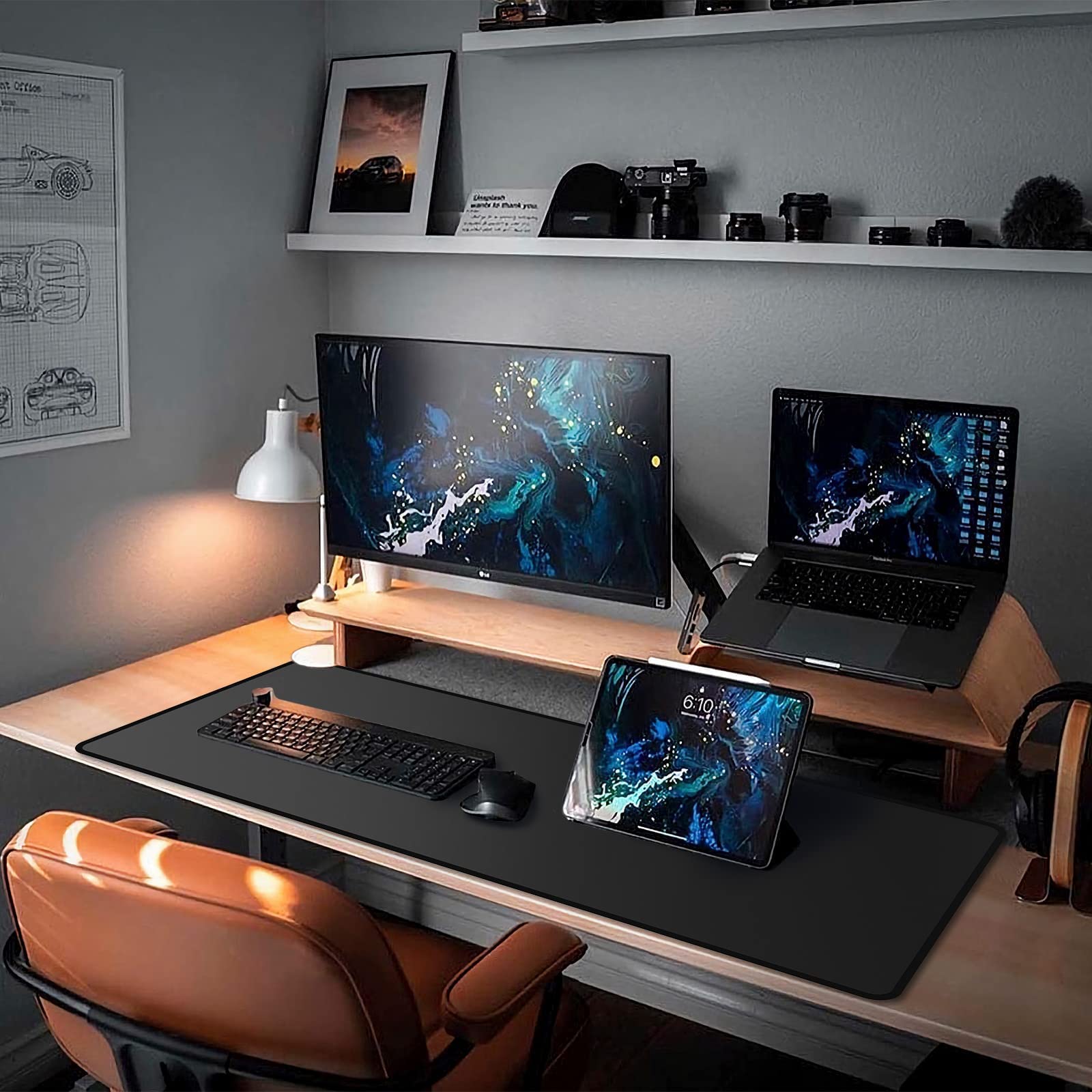 ETZ Large Gaming Mouse Pad,31.5 x 11.8 × 0.12 in with Stitched Edges,Extended Mousepad,Durable Non-Slip Natural Rubber Base,Washable Keyboard Pad,Desk Pad for Gamer,Office & Home,Black