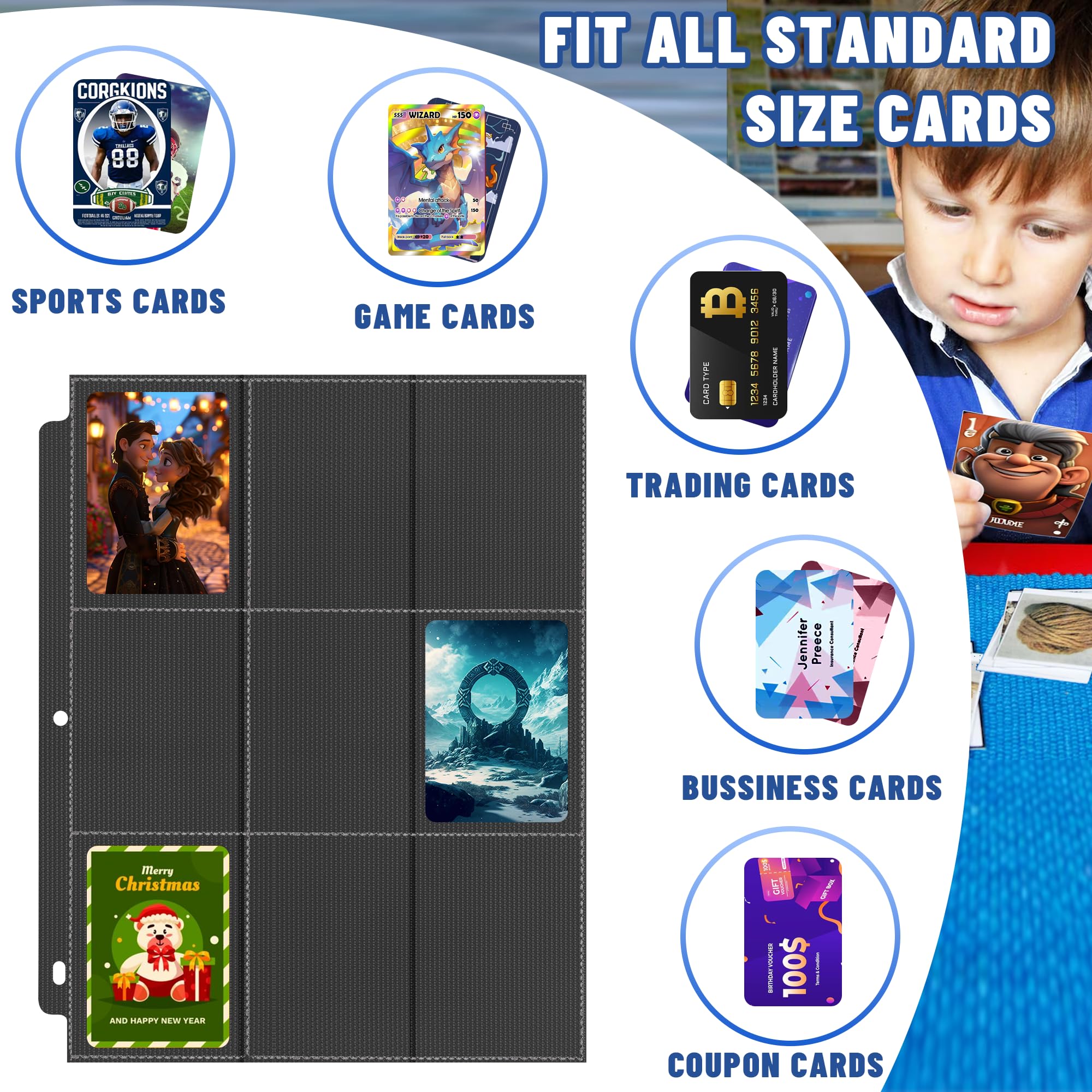900 Pockets Trading Card Binder Sleeves, Baseball Card Sleeves Fit for Standard Size Sport Cards, Baseball Card Holder for 3 Ring Binder