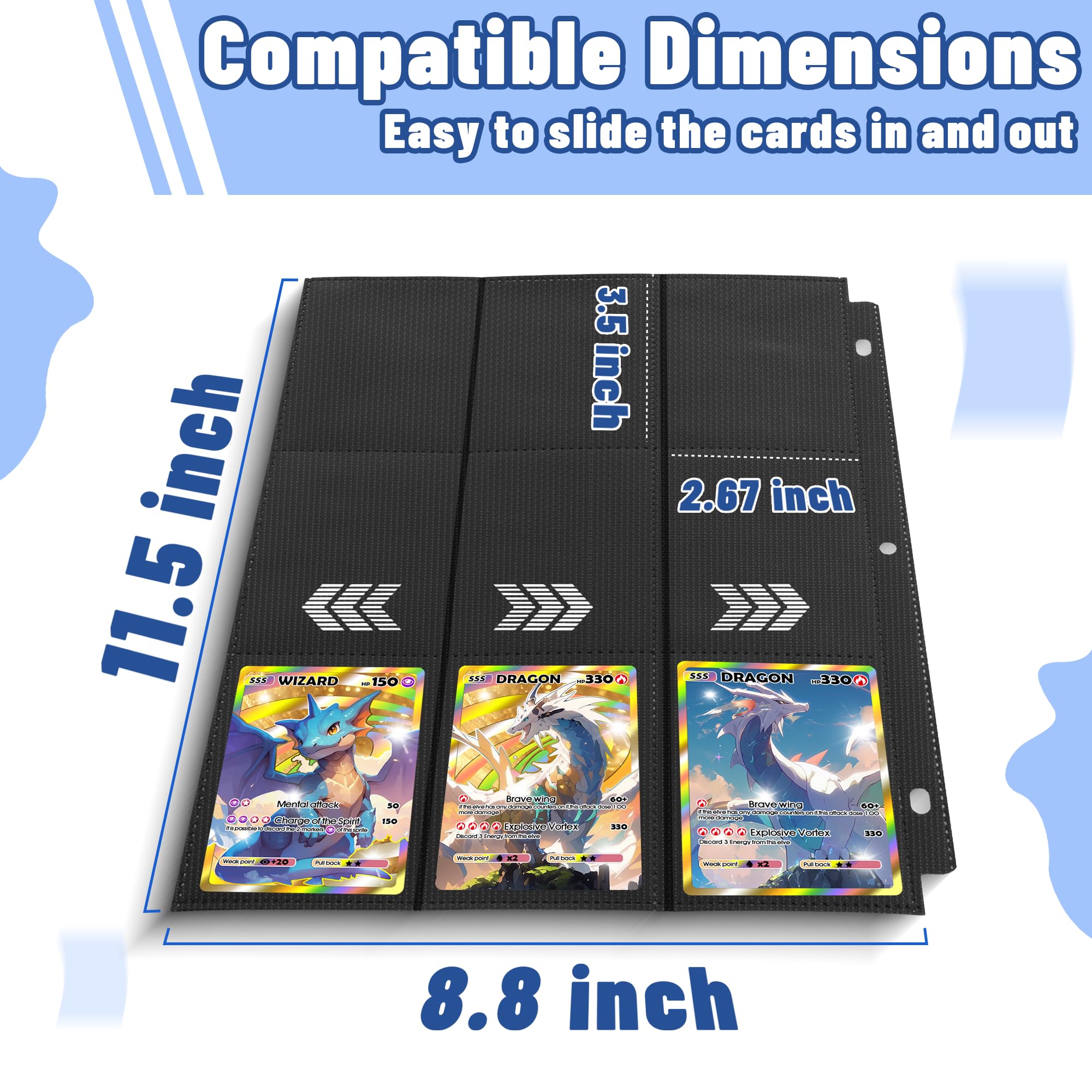 900 Pockets Trading Card Binder Sleeves, Baseball Card Sleeves Fit for Standard Size Sport Cards, Baseball Card Holder for 3 Ring Binder