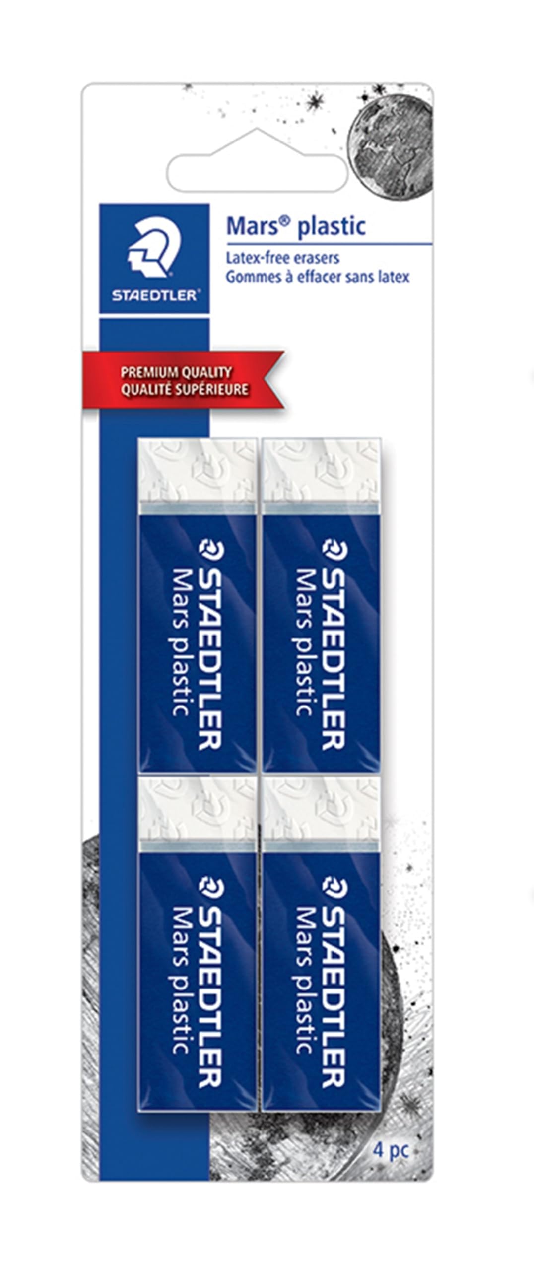 STAEDTLER Mars Plastic, Premium Quality Vinyl Eraser, White, Latex-free, Age-resistant, Minimal Crumbling (526 50 BK) 4 Count (Pack of 1)