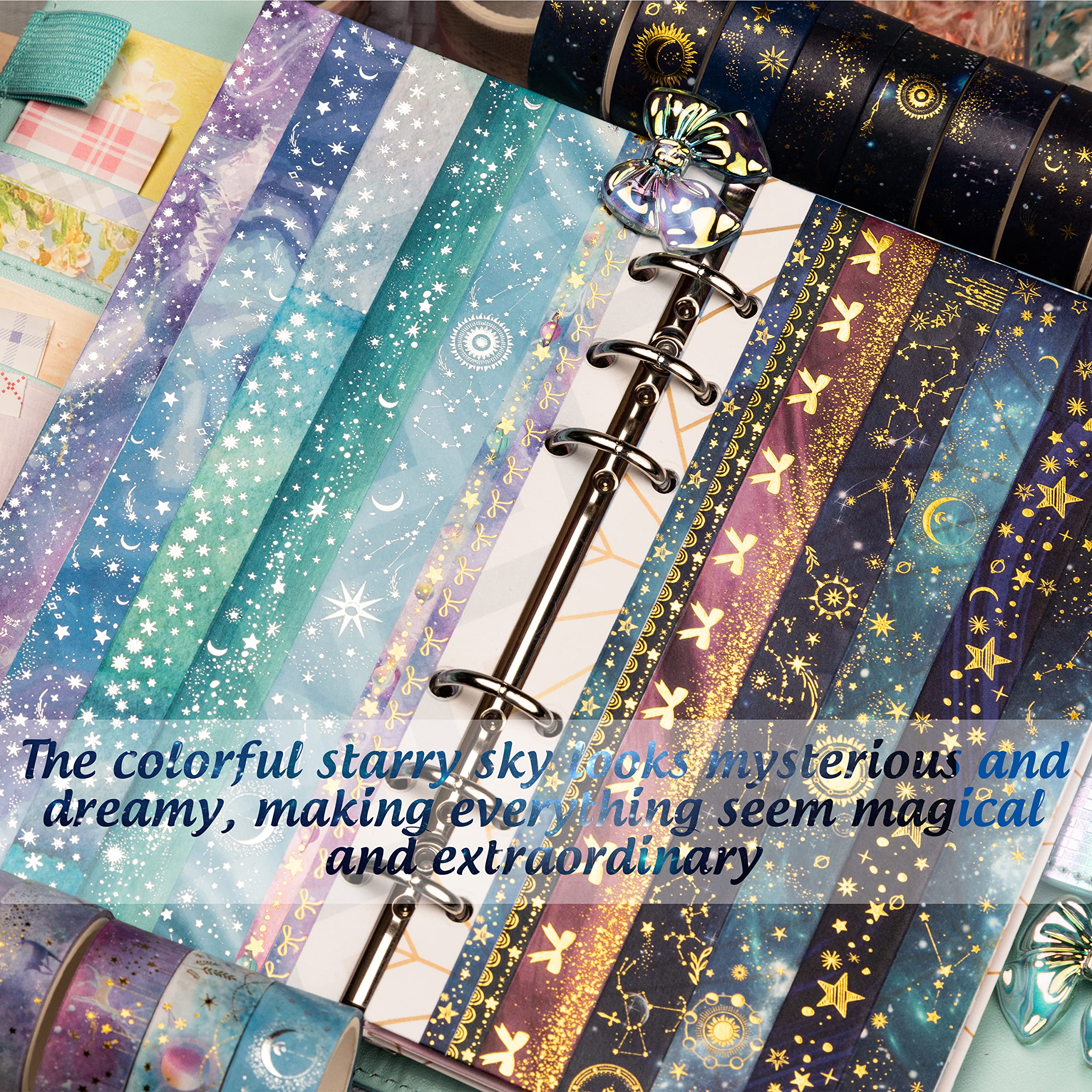 OHMZPERE 50 Rolls Washi Tape Set, Gold Foil Galaxy Washi Tape for Journaling,Scrapbooking Supplies. Design Upgrading Decor and Washi Tape for DIY Crafts, Gift Wrap, Party Decorations