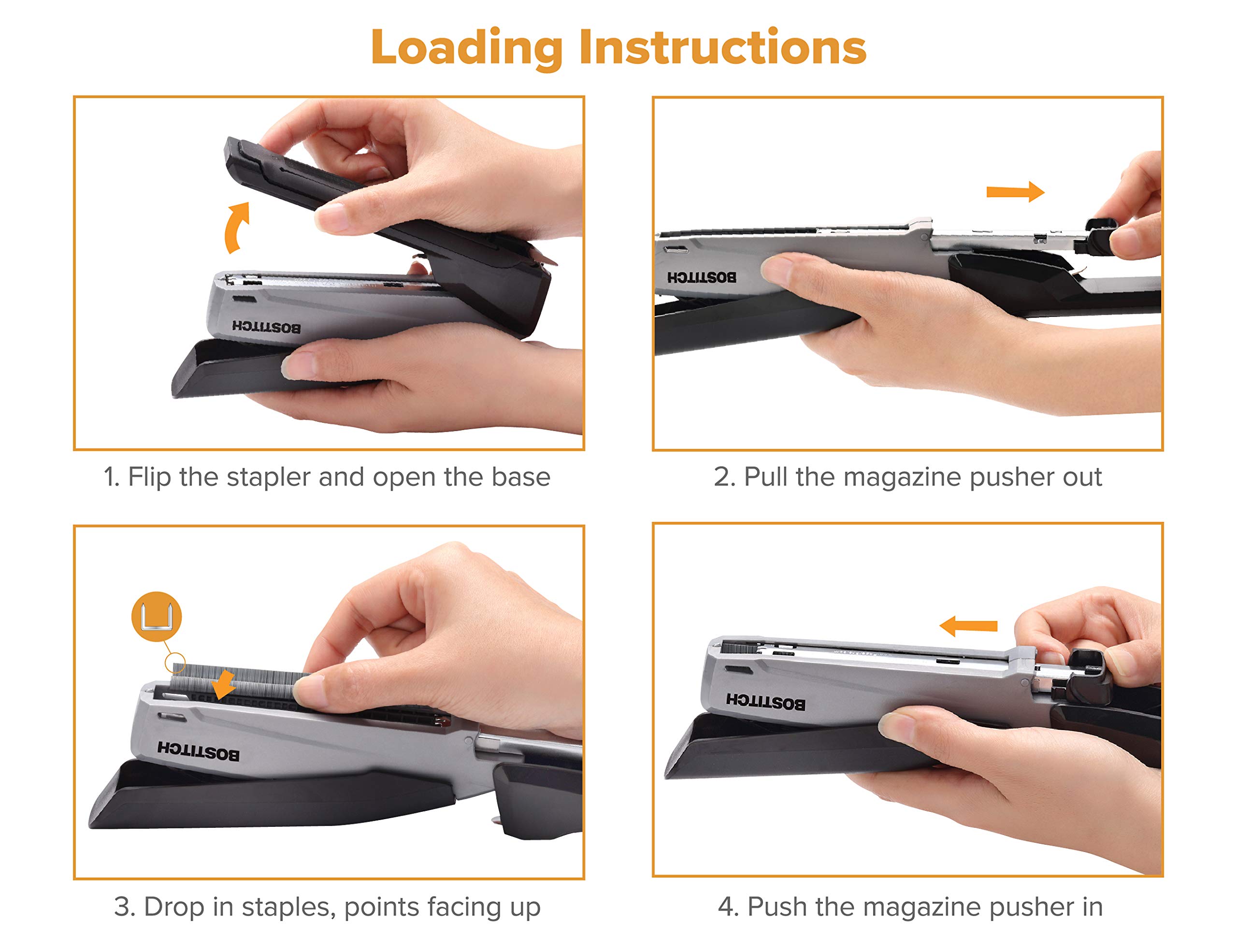 Bostitch Office Executive 3 in 1 Stapler, One Finger Stapling, No Effort, 20 Sheet Capacity, Integrated Staple Remover, Spring Powered Stapler, Black/Gray