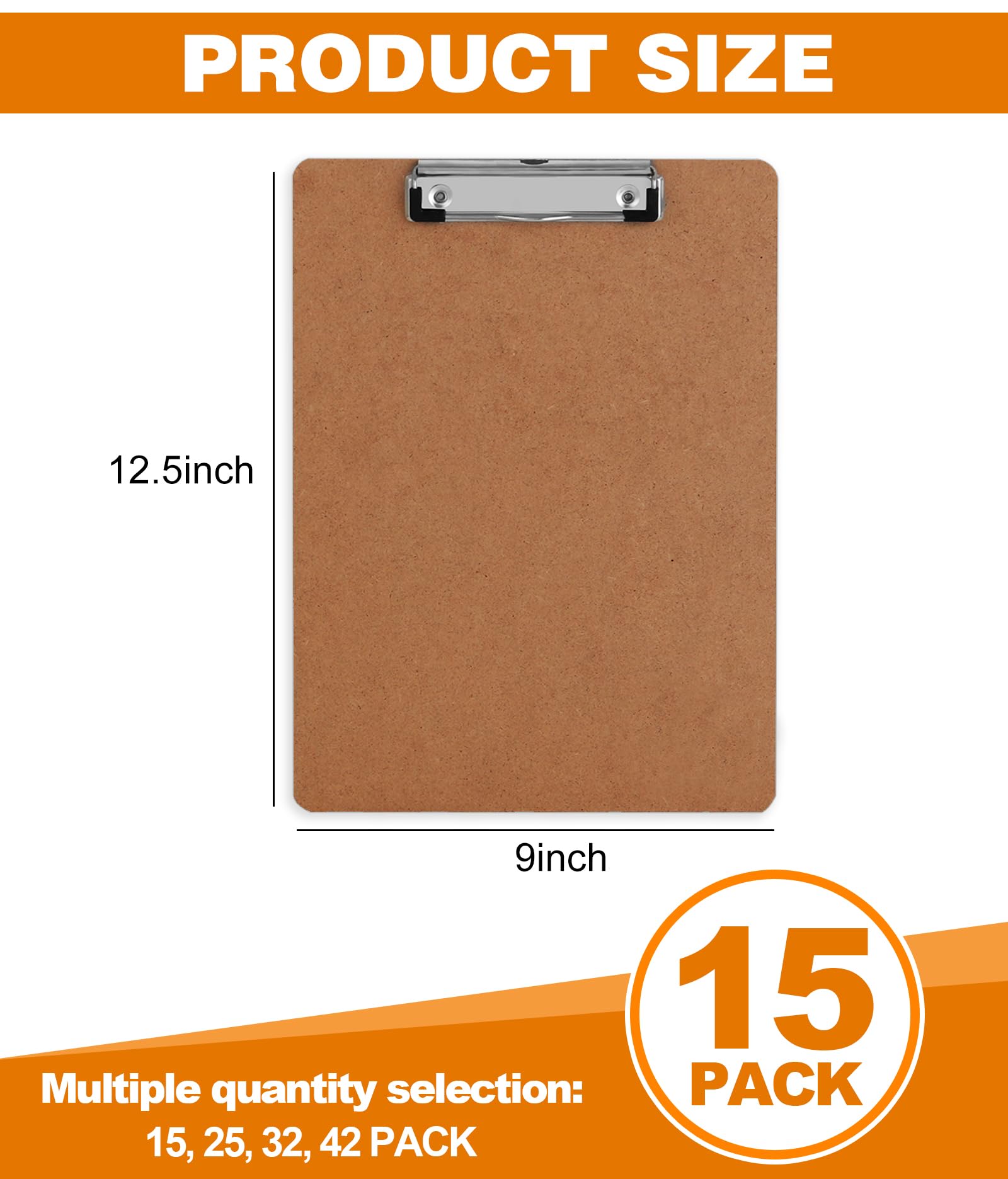 Clipboard, HERKKA 15 Pack Hardboard Office Clipboards Standard A4 Letter Size Clipboard with Low Profile Clip , Size 12.5 x 9 Inch