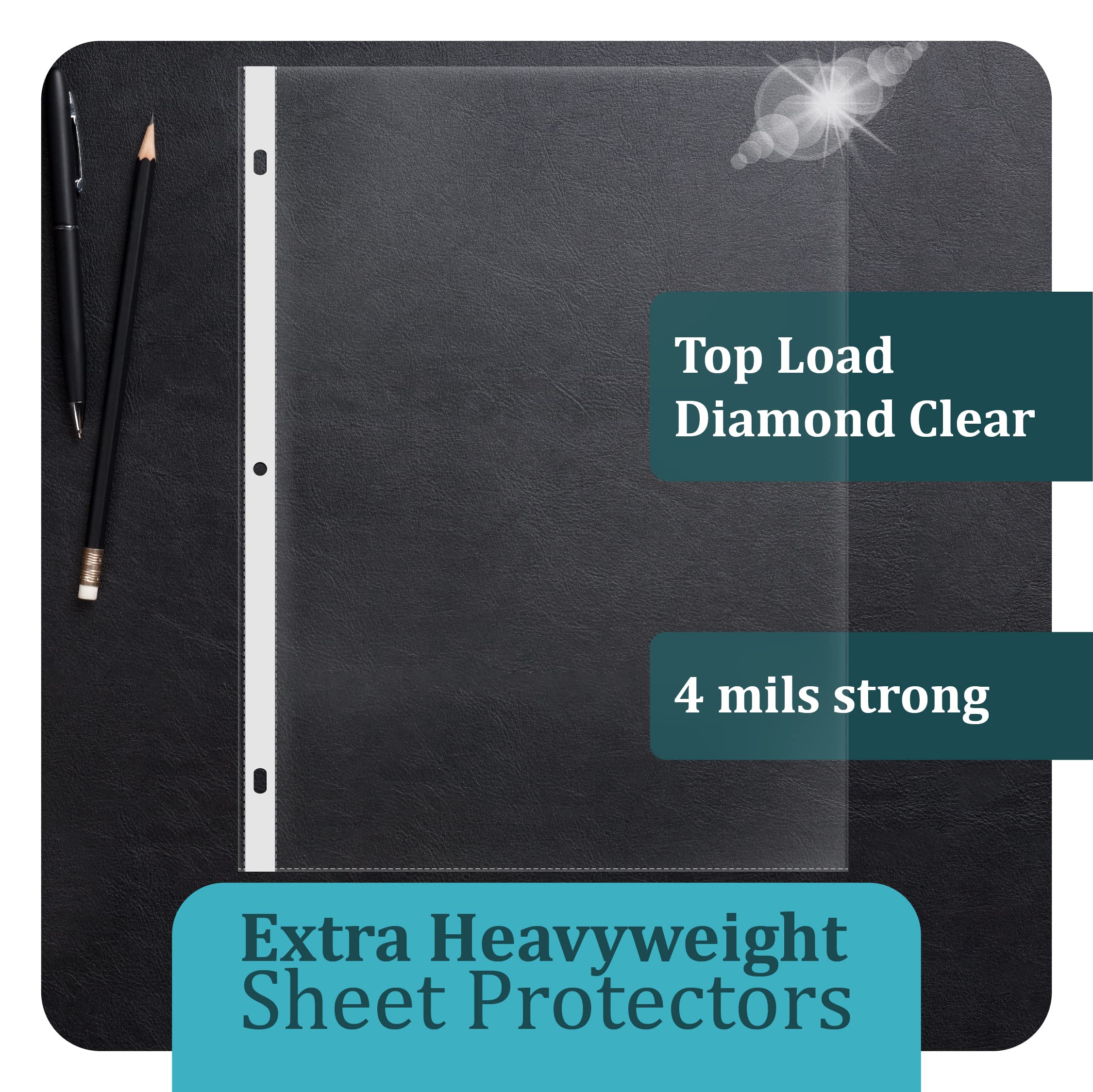 100 Count Diamond Clear Extra Heavyweight Sheet Protectors, 4 mils Strong, by Gold Seal, 8.5 x 11", Top Load, 100 Pack