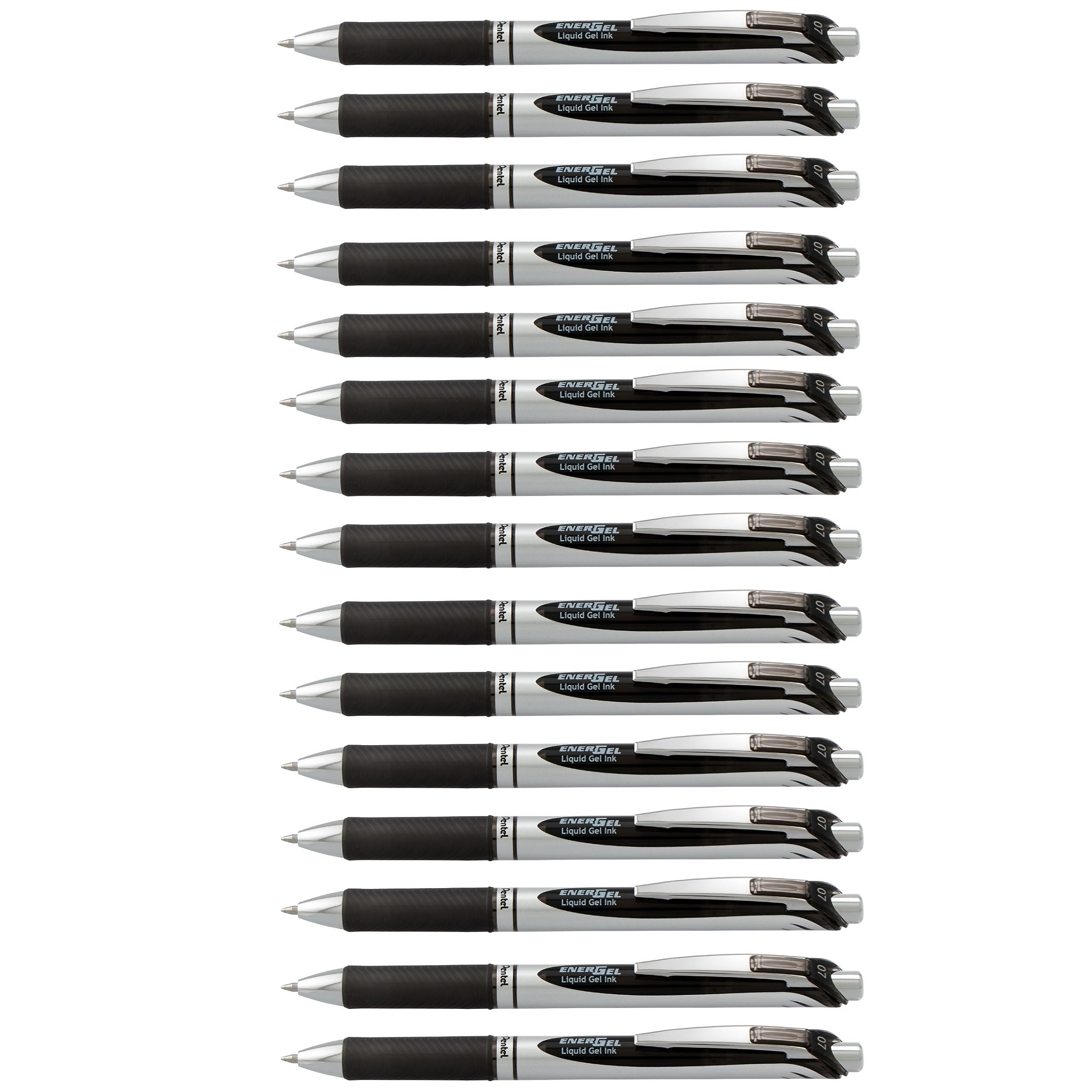 Pentel EnerGel RTX Deluxe Retractable Liquid Gel Pen, Fine .7mm Metal Tip, Black Ink, Silver Barrel (Bulk Lot of 15) (BL77-A)