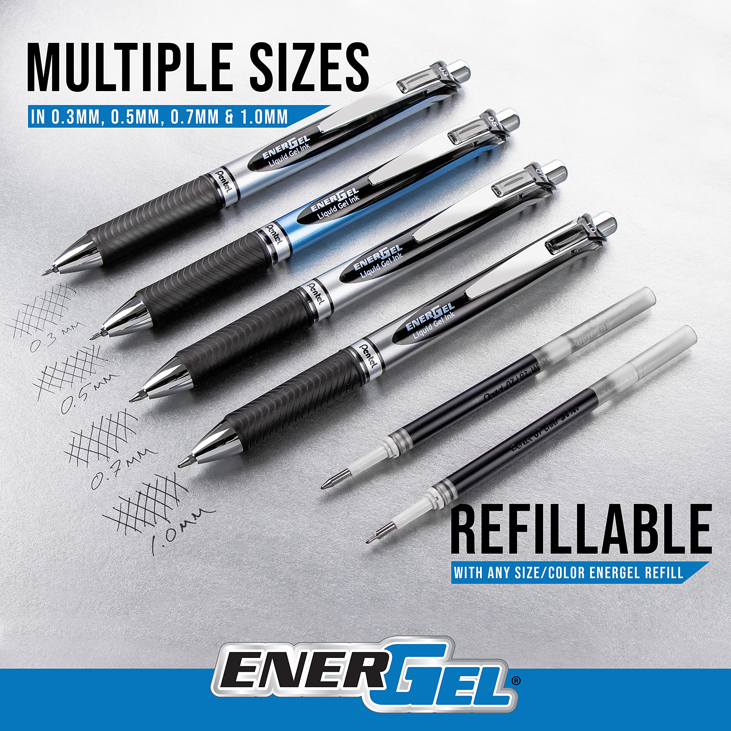 Pentel EnerGel Deluxe RTX Retractable Liquid Gel Pen, 0.5mm, Fine Line, Needle Tip, Blue Ink/Blue Body, Pack of 15