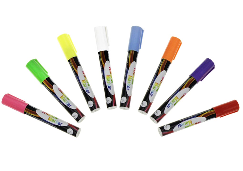 8 Pack Chalk Marker Pen Dry Erase Markers 6mm Reversible Bullet & Chisel Tip Fluorescent Markers Highlighters for LED Menu Board Bistro Board AD Drawing POP Art Glass Window Blackboard WhiteBoard