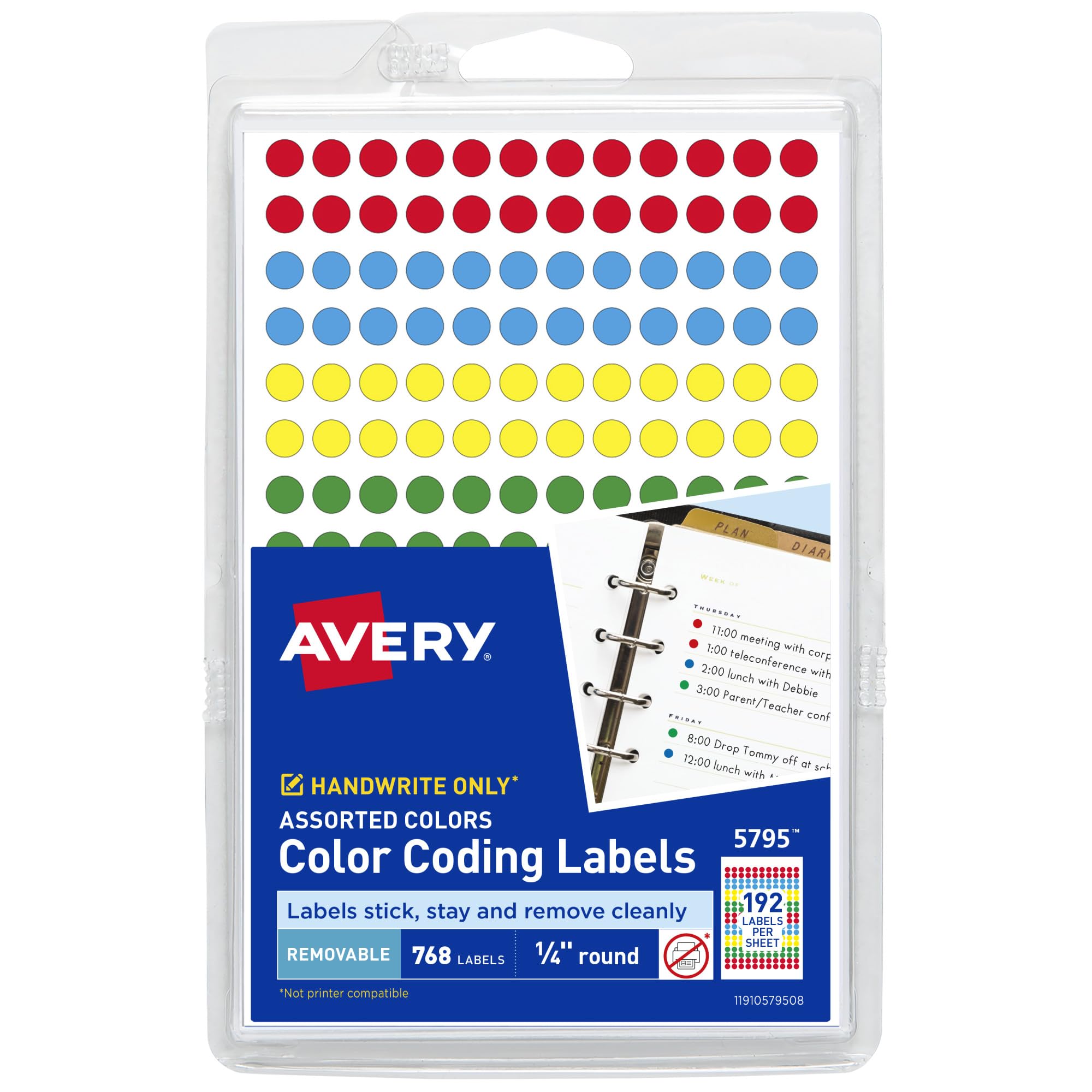 Avery Removable Color Coding Labels, 0.25 Inches, Assorted, Round, Pack of 768 (5795)