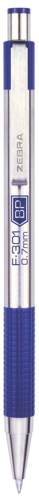 Zebra Pen F-301 Retractable Ballpoint Pen, Stainless Steel Barrel, Fine Point, 0.7mm, Assorted Ink, 4-Pack