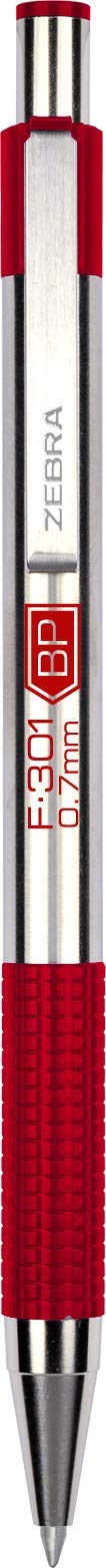 Zebra Pen F-301 Retractable Ballpoint Pen, Stainless Steel Barrel, Fine Point, 0.7mm, Assorted Ink, 4-Pack