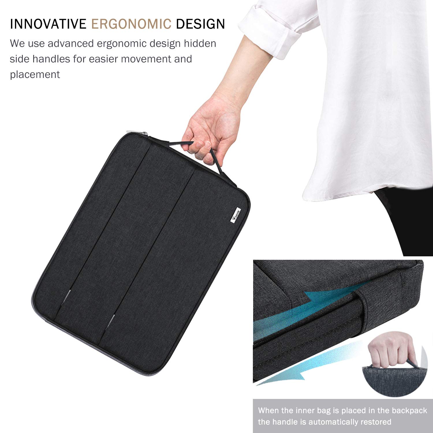 Voova 13 13.3 14 Inch Laptop Sleeve Case Compatible with MacBook Air/MacBook Pro 13 M2, MacBook Pro 14 2021 2022 M1 Pro/Max,13.5 Surface Laptop 4 3, Waterproof Computer Bag Cover with Handle, Black