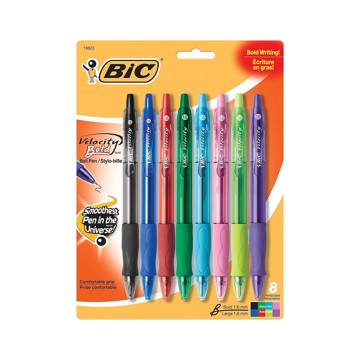 Bic Retractable Ballpoint Pens-Ball Point Pen,Ret,Rubber Grip,1.6mm,8/PK,Ast Barrel/Ast Ink