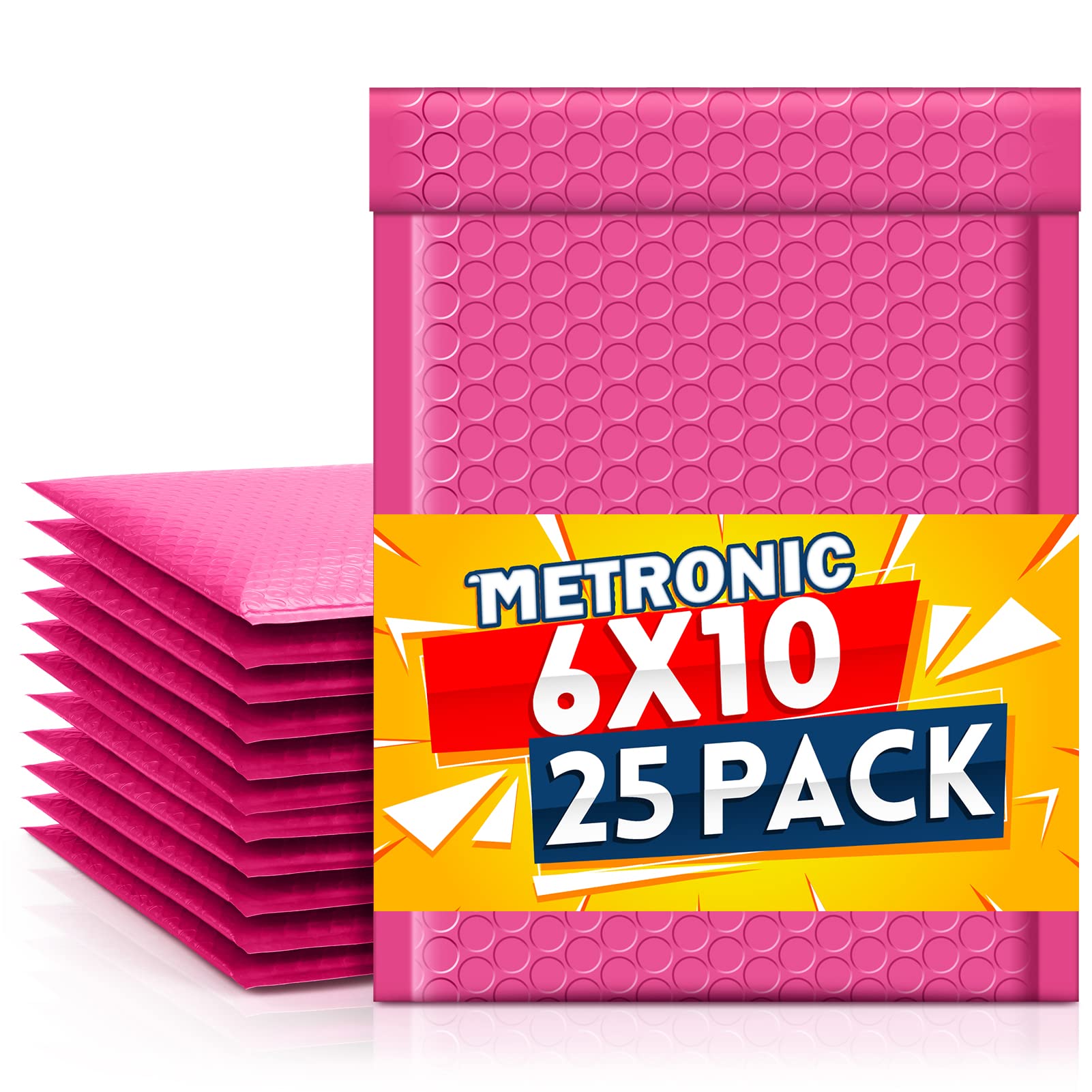 Metronic Bubble Mailers 6x10 25 Pack, Pink Bubble Mailers, Self-Seal Shipping Bags, Padded Envelopes, Bubble Poly mailers for Shipping, Mailing, Packaging for Business, Bulk #0