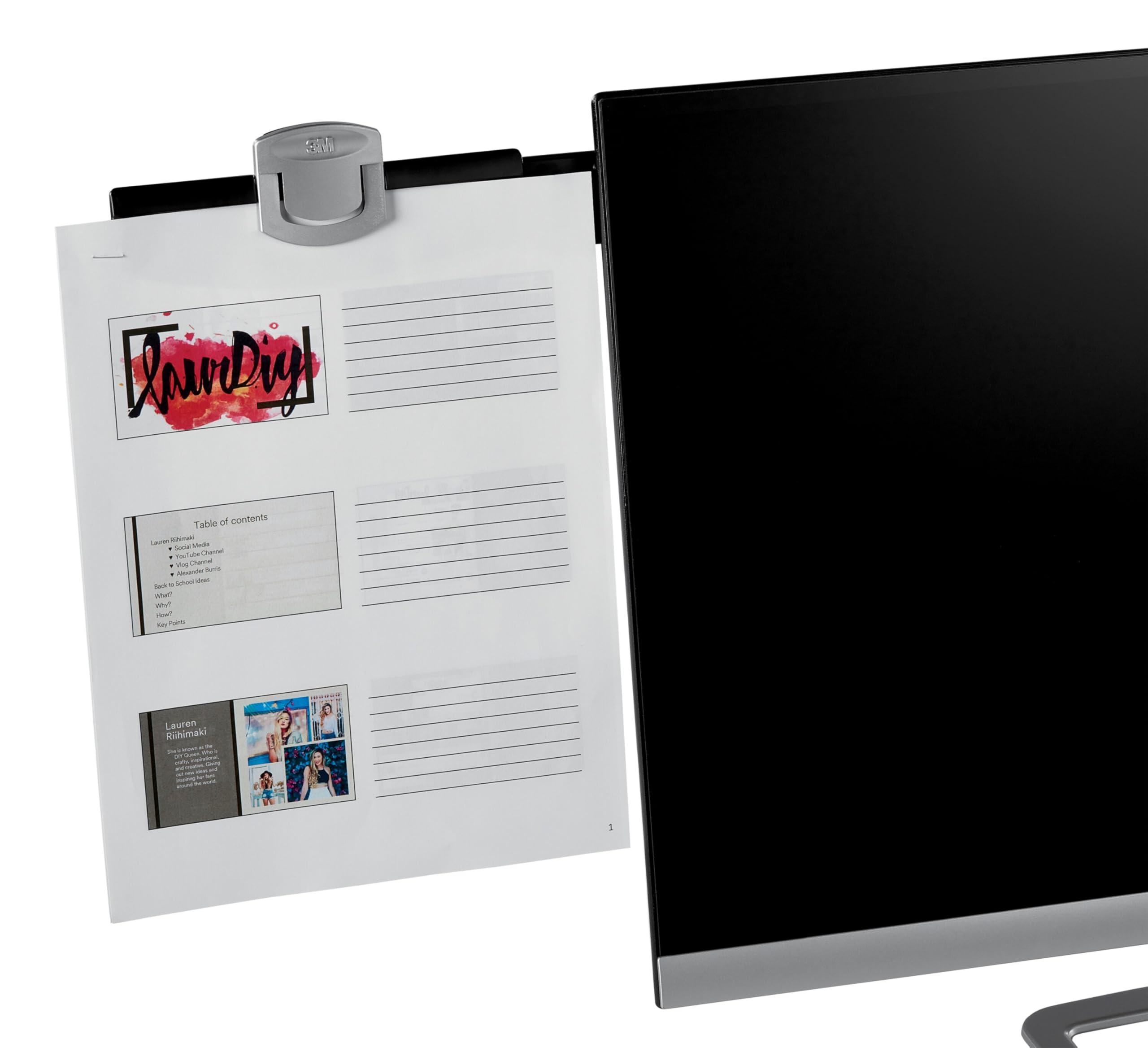 3M Monitor Mount Document Clip Copy Clip, Mounts Right or Left with Command™ Adhesive, Use on Monitors and Laptops for Easy Viewing and Reduced Clutter, Holds up to 30 Sheets, Black (DH240MB)