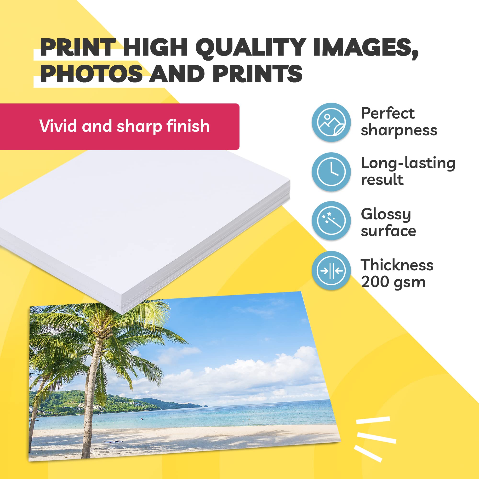 Glossy Photo Paper For Printer 8.5 x 11” (100 Sheets, 200 Gsm) - Picture Paper for Printer - Works with Inkjet Printer // Paper Plan