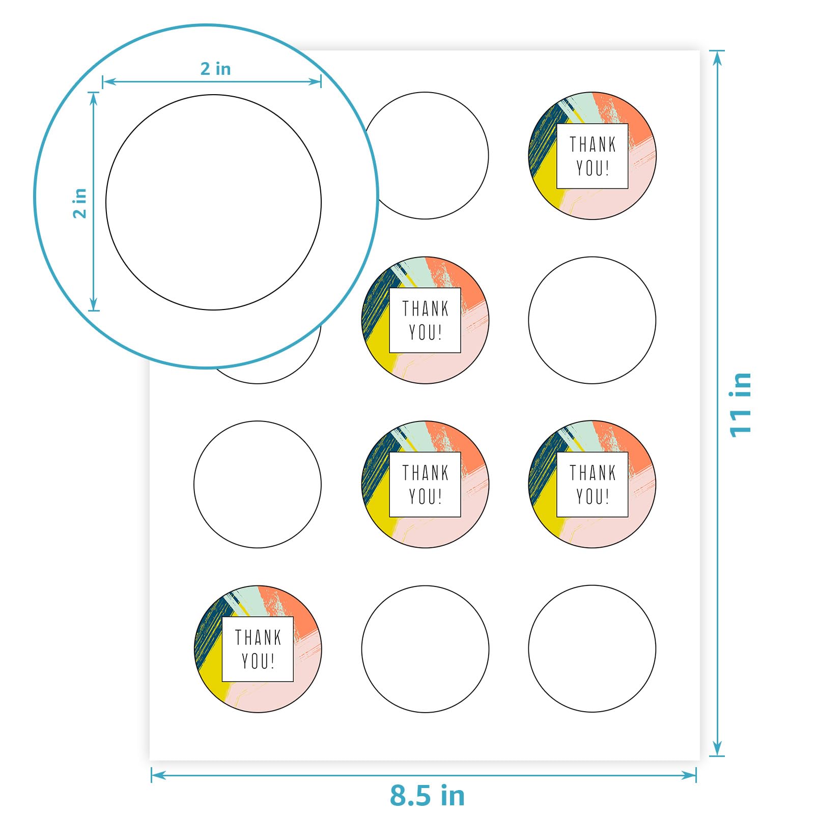 MaxGear 2" Round Sticker Labels, Template 22807, for Inkjet or Laser Printer, Matte White Printable Labels Sheets, Strong Adhesive, Dries Quickly, Holds Ink Well, 30 Sheets, 360 Labels