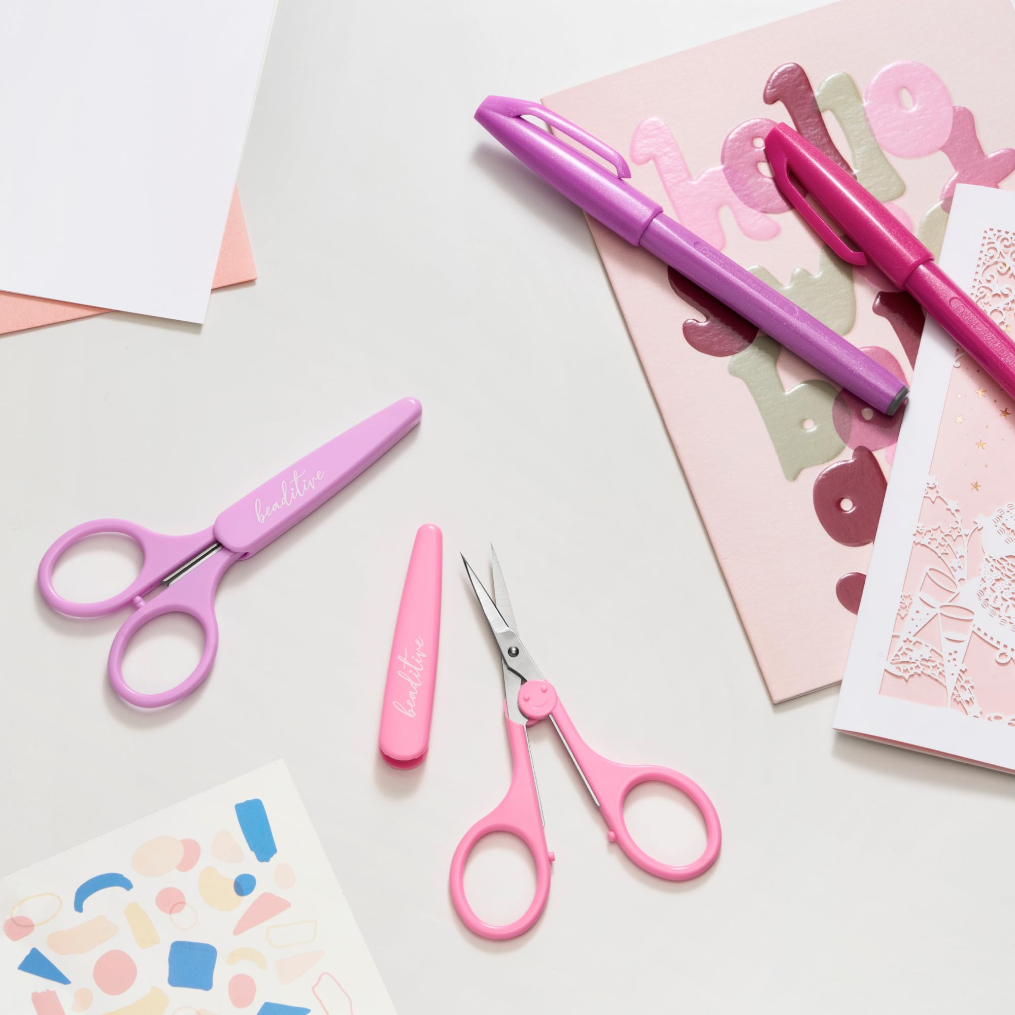 Beaditive High Precision Detail Scissors Set (2-Pc) Sharp, Fine Tips | Paper Cutting, Scrapbooking, Sewing, Crafting | Stainless Steel | Protective Cover (Pastel)